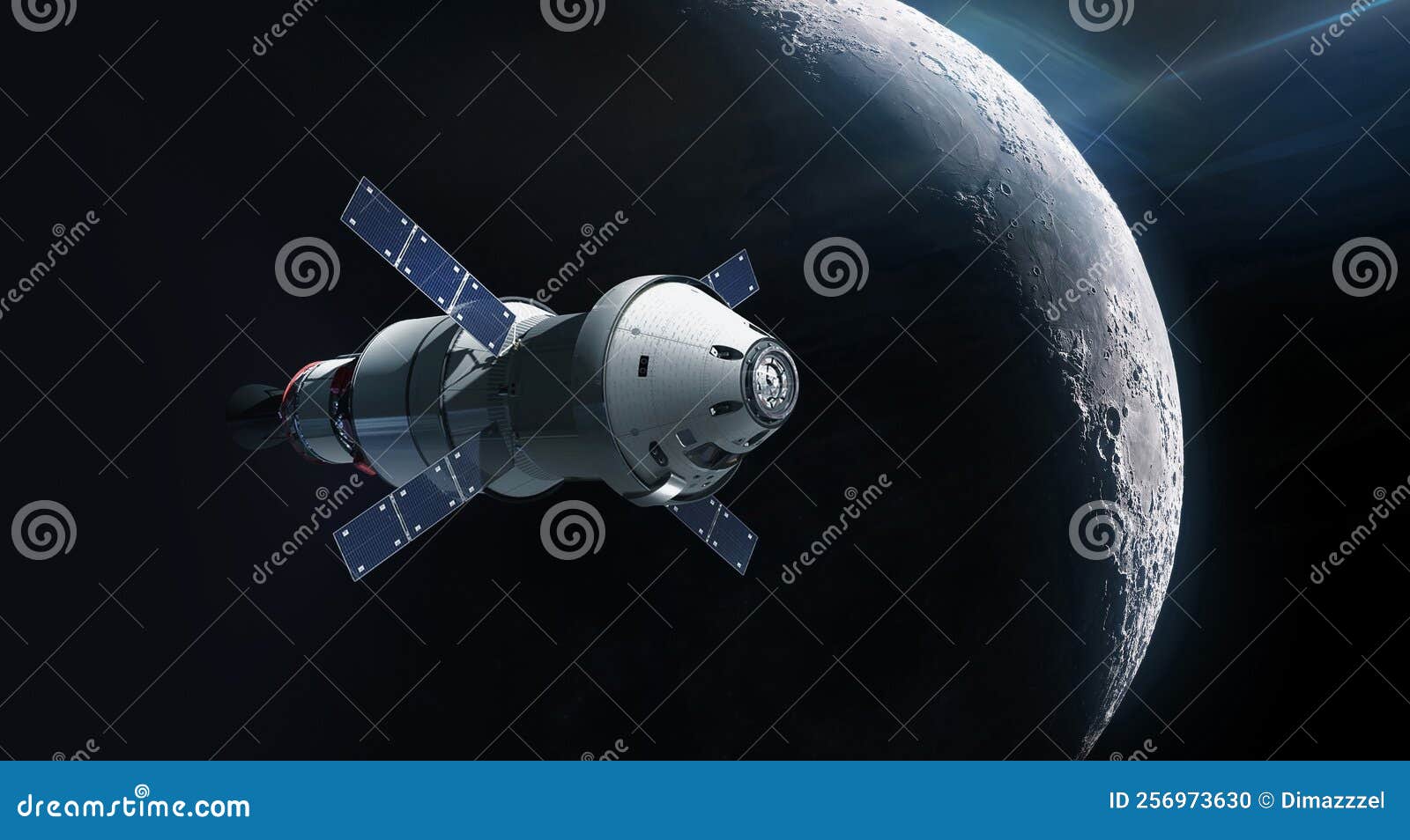 Orion Spacecraft Near Moon Surface. Spaceship in Deep Space. Artemis ... Orion Spacecraft Near Moon Surface. Spaceship in Deep Space. Artemis ...