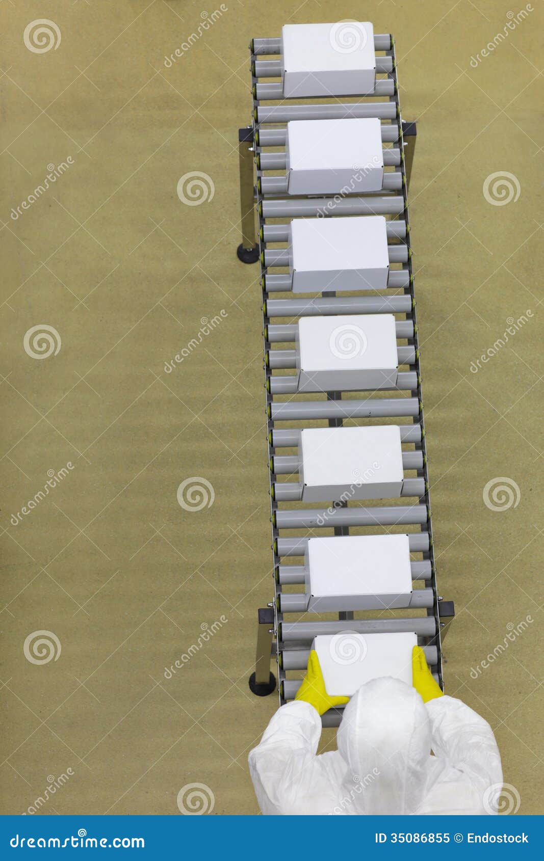 Worker Working on Packing Line Stock Image - Image of coveralls, export ...