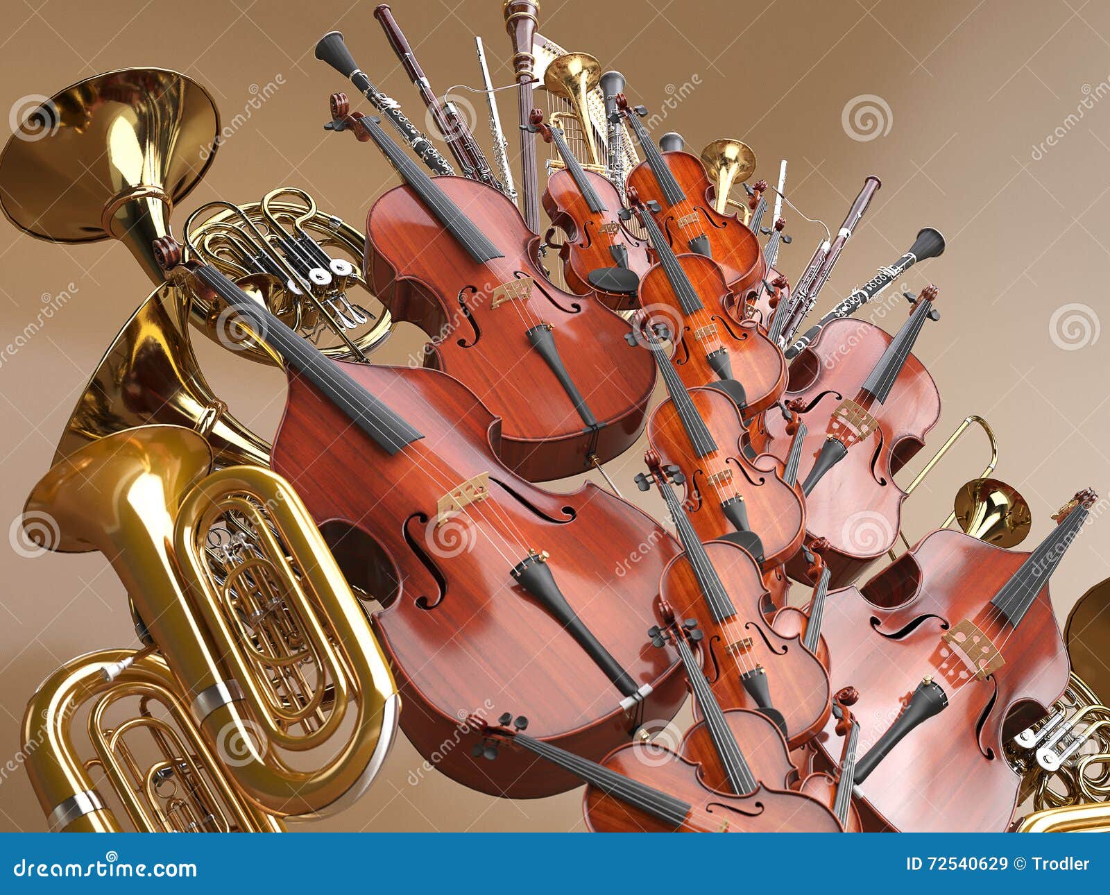 Orkest Het Muzikale Instrumenten 3D Teruggeven Stock Illustratie ...