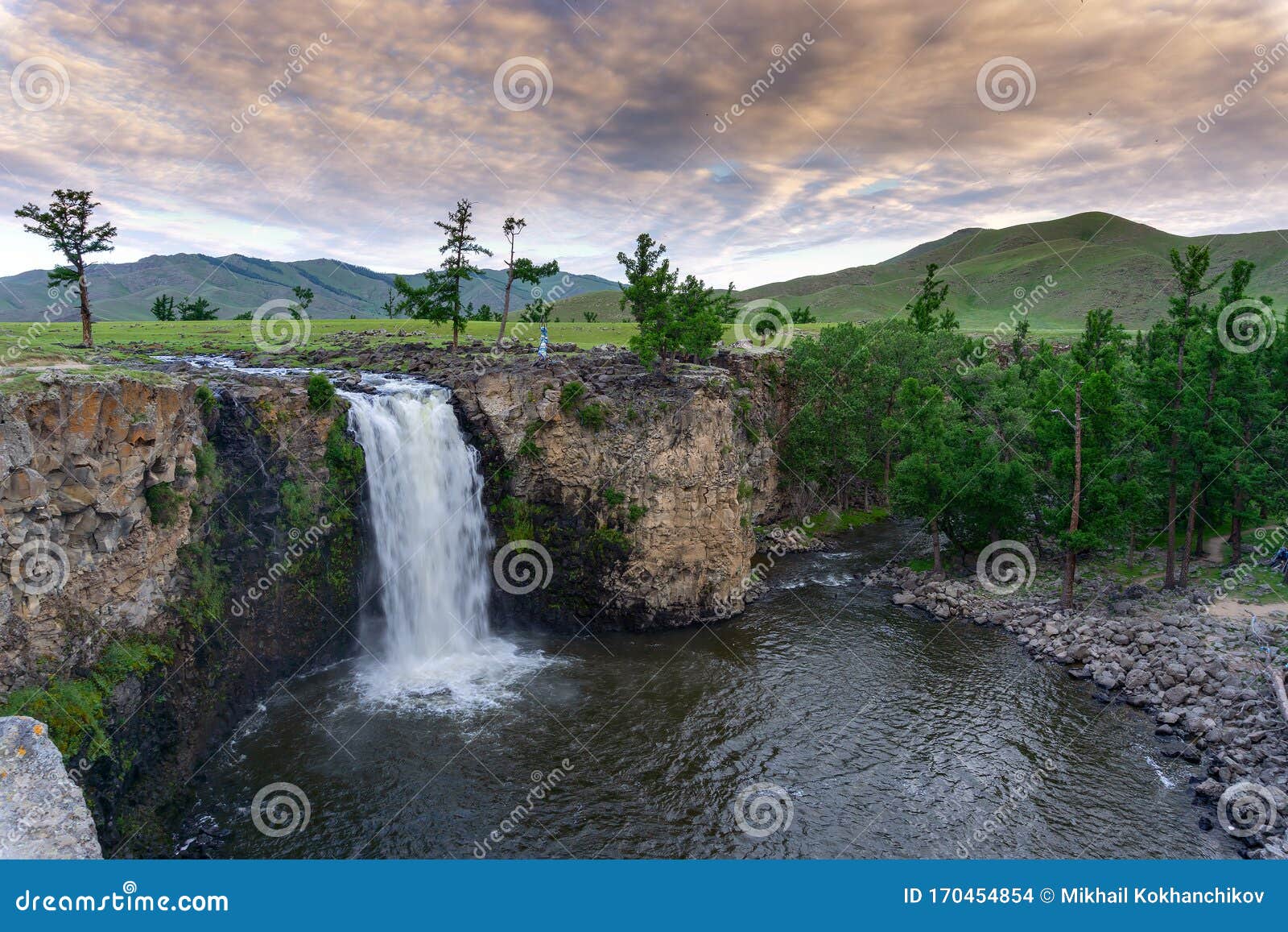 Orkhon Waterfall in Mongolia at Sunrise Stock Photo - Image of amazing ...