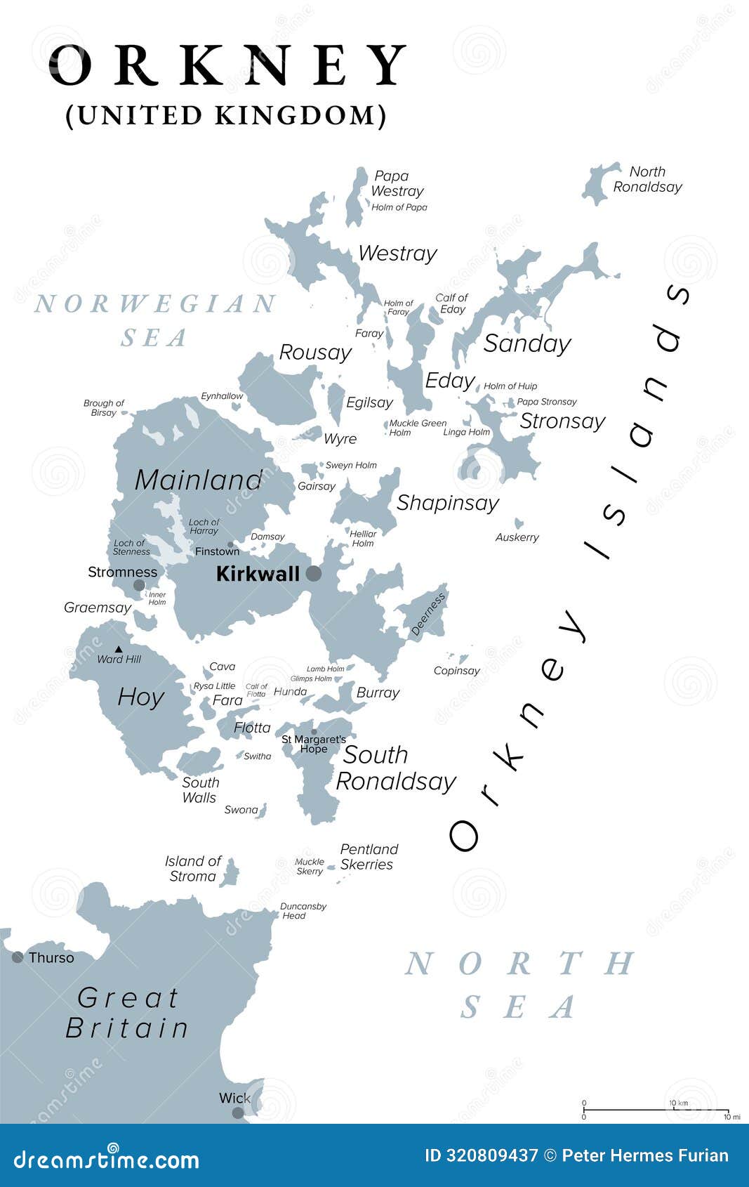 Orkney, Archipelago in Northern Isles of Scotland, Gray Political Map ...