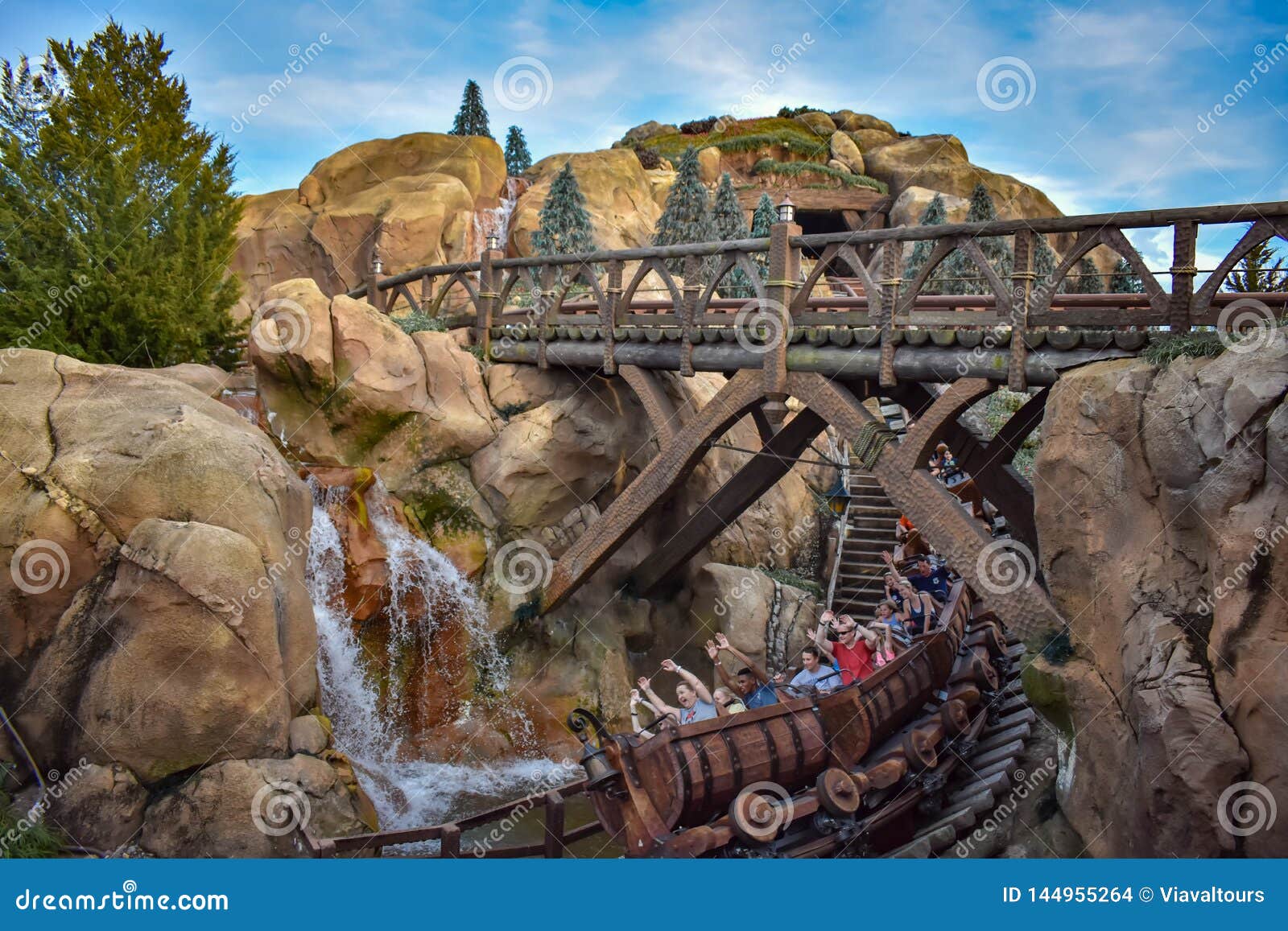 People Enjoying Seven Dwarf Mine Train In Magic Kingdom At Walt Disney World 5 Editorial Stock
