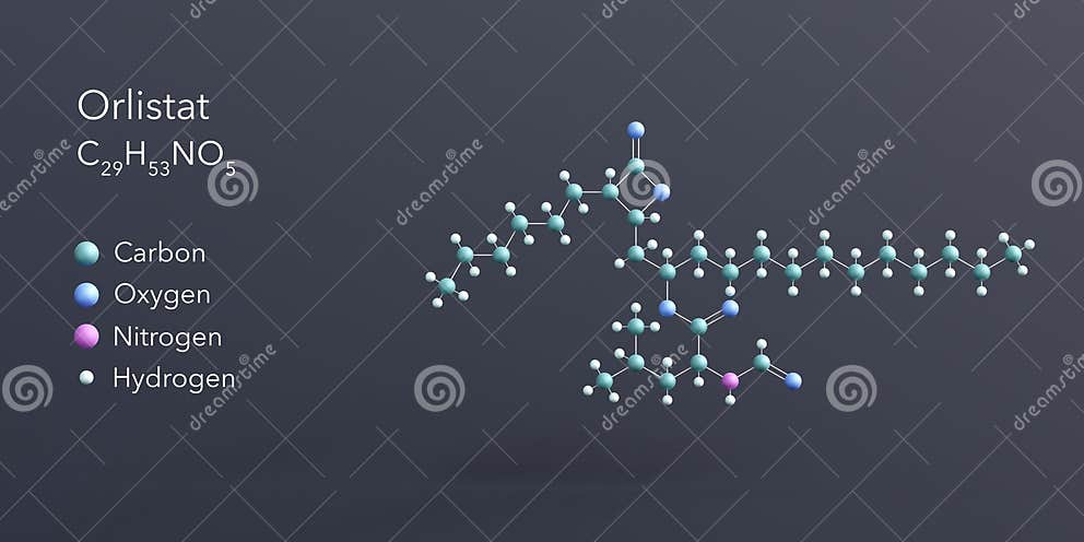 Orlistat Molecule 3d Rendering, Flat Molecular Structure with Chemical ...