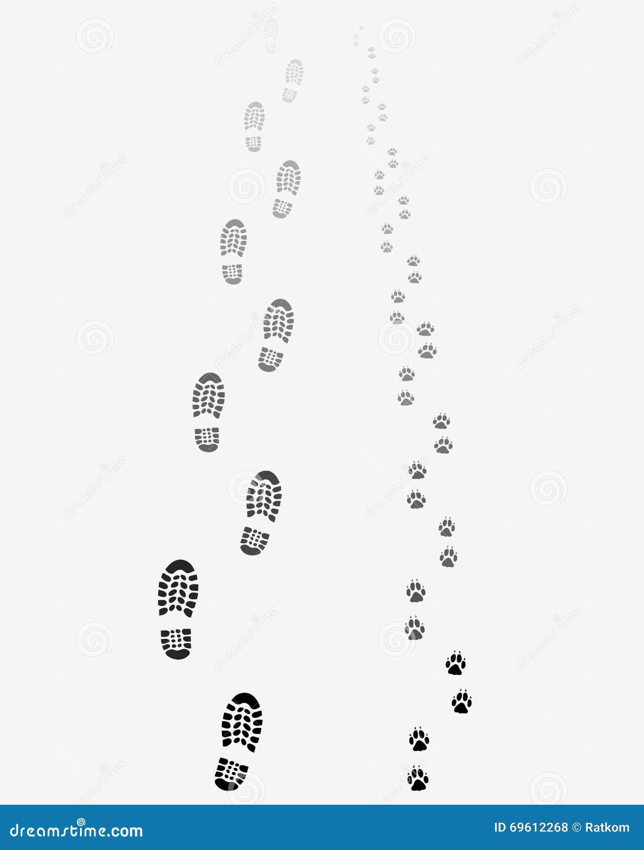 Orme dell'uomo e del cane illustrazione di stock. Illustrazione di note ...