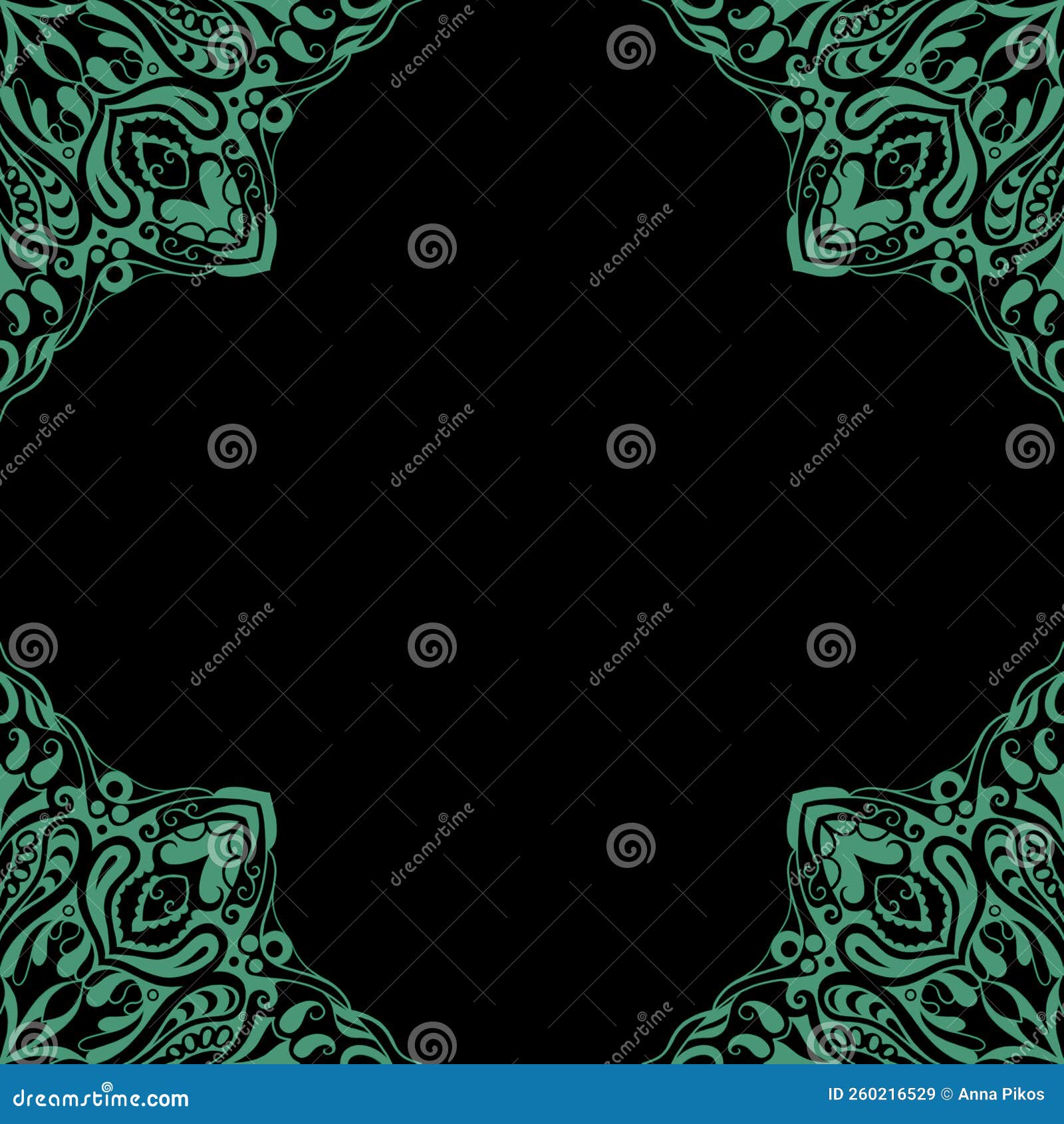 Ornamental Frame. Decorative Border - Corners - Turquoise on Black ...