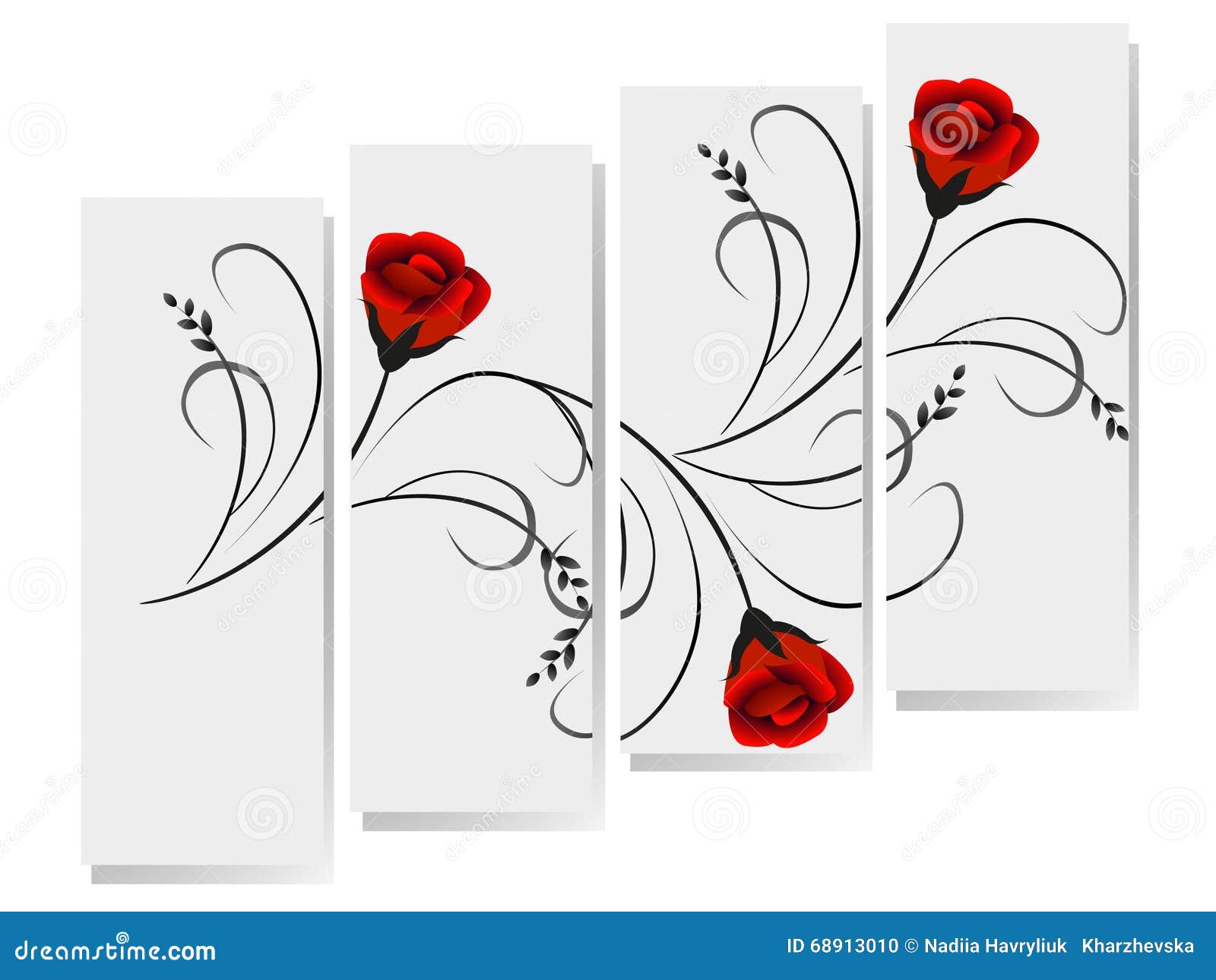 Ornament with Red Roses, Modern Design. Stock Vector - Illustration of ...