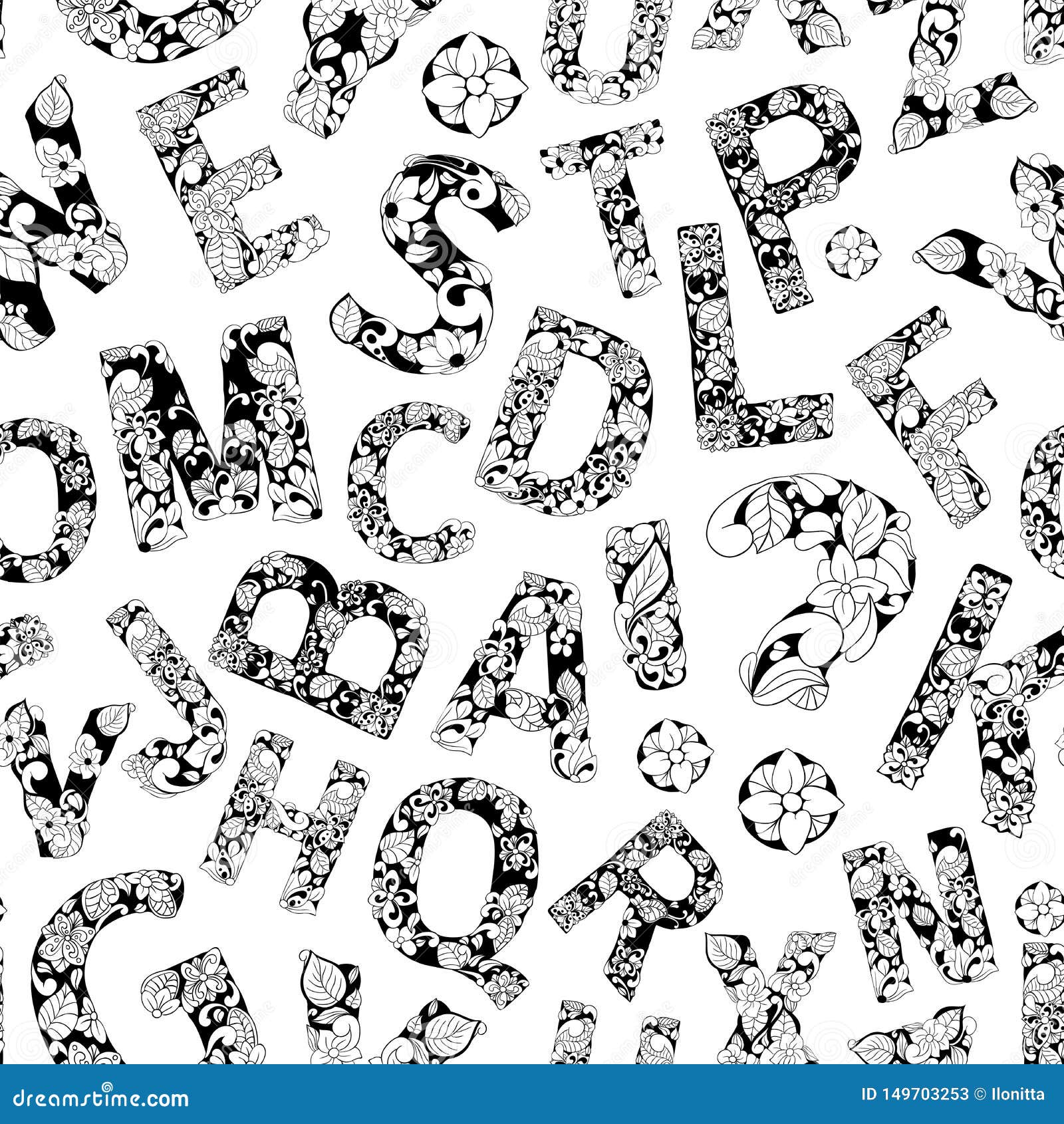 Ornamental Alphabet Letters Pattern Stock Vector - Illustration of lacy ...