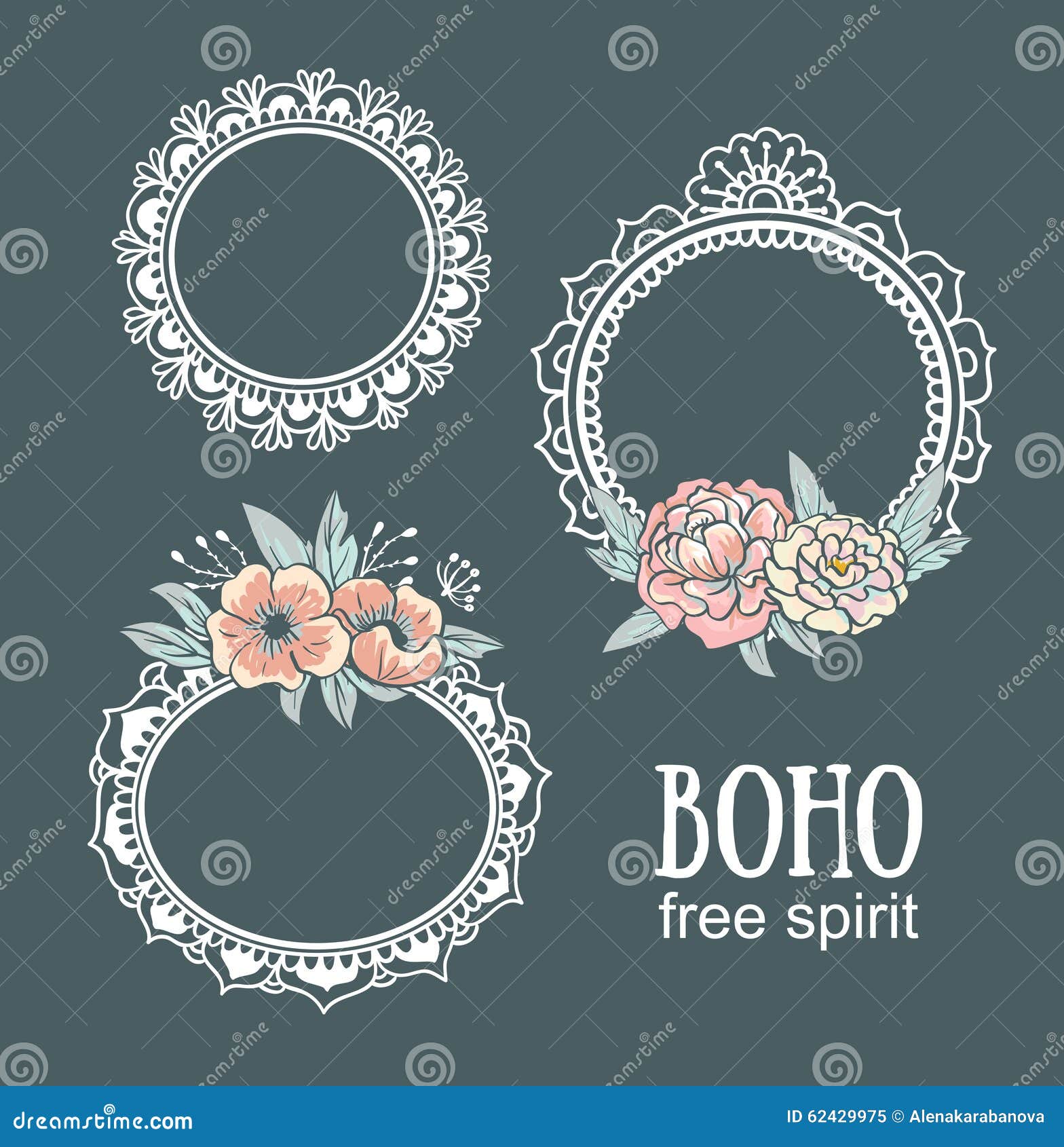 Set Of Ornamental Boho Style Frames And Elements. Vector Illustration ...