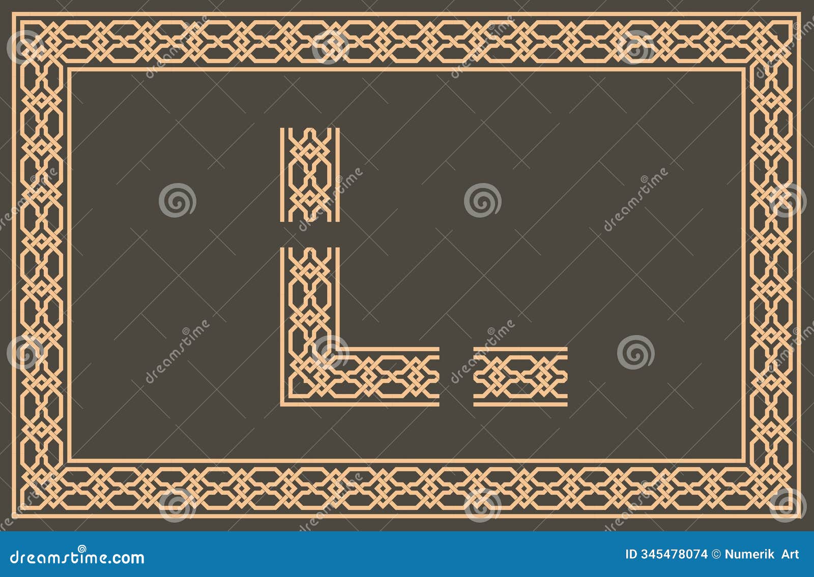 Ornamental Border with Golden Frame Corners Chain Link Shape in Islamic ...