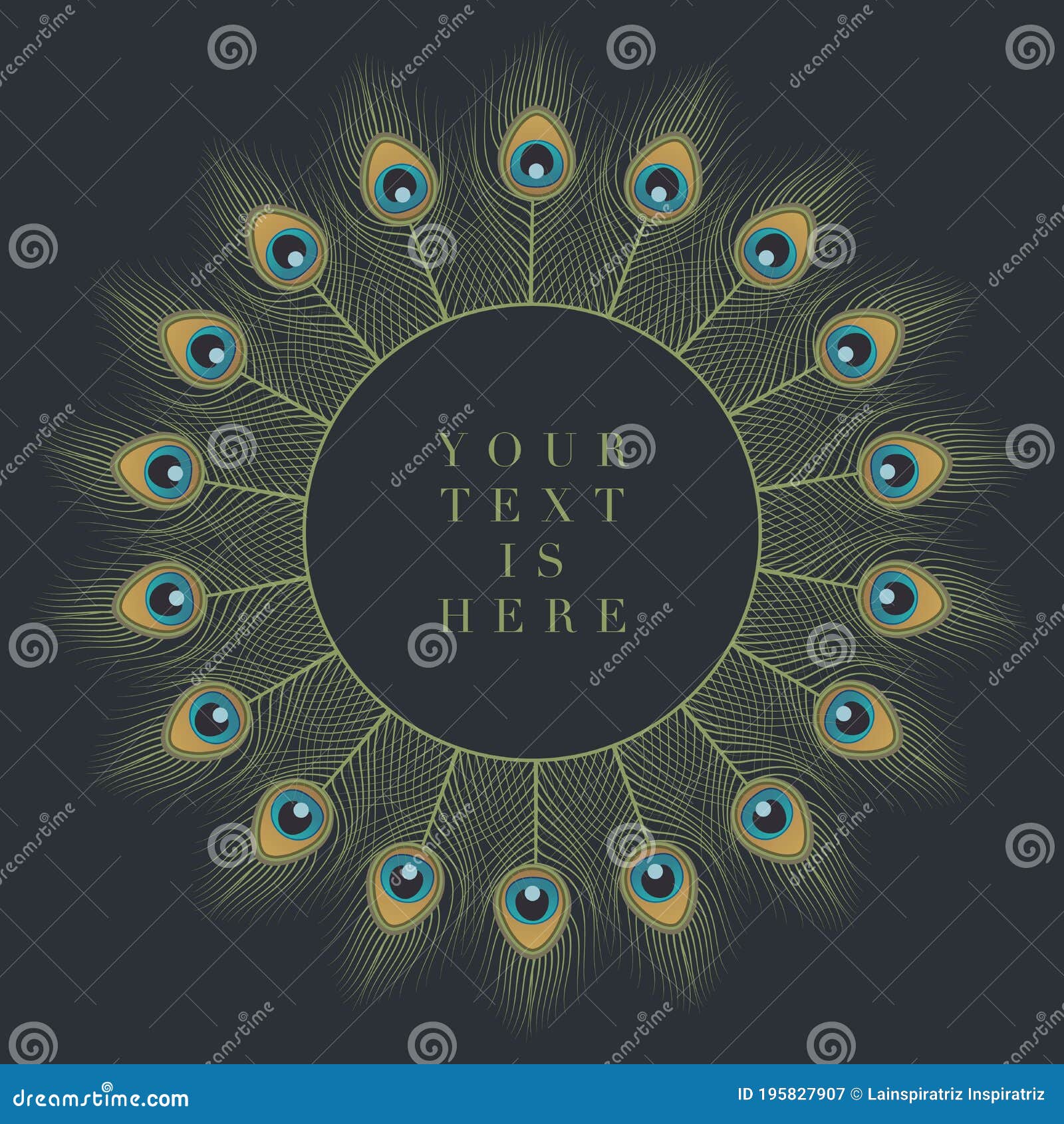 Ornamental Circular Frame of Peacock Feathers. Space for Text Stock ...