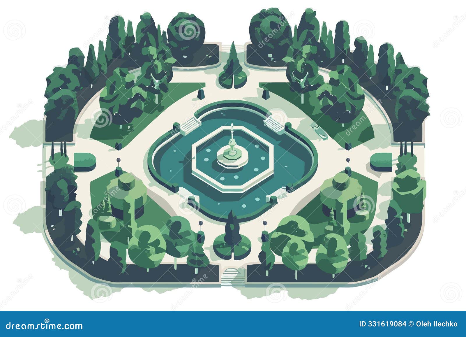 Ornamental City Park from Above Isolated Vector Style Stock Vector ...