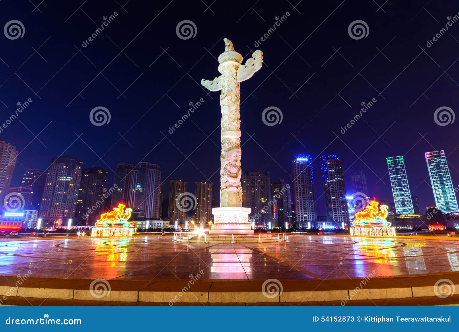 Ornamental Column in Xinghai Square, Dalian China Stock Image - Image ...