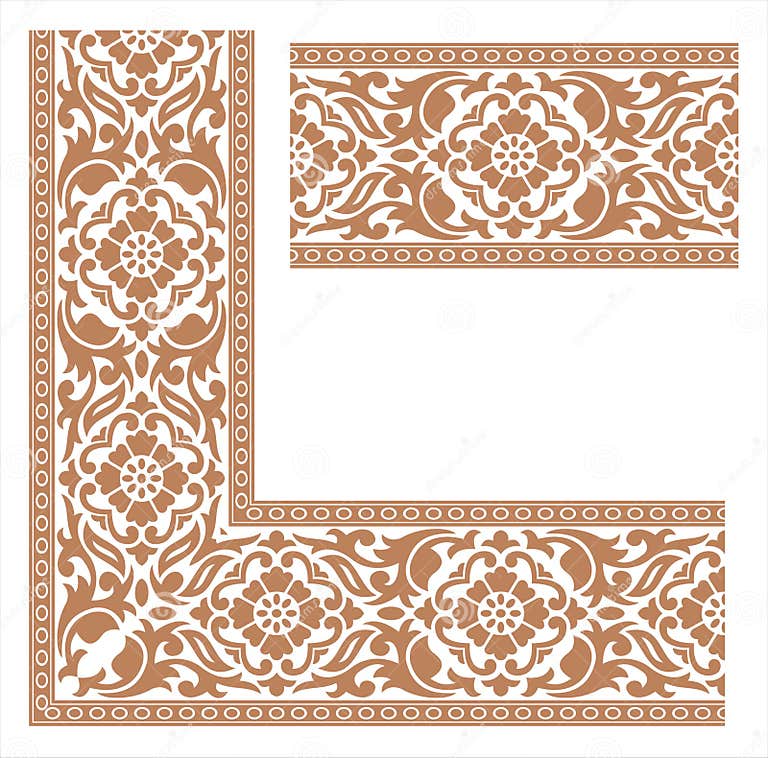 Ornamental Design Pattern on Frame Corner Border, Batik Floral Design ...