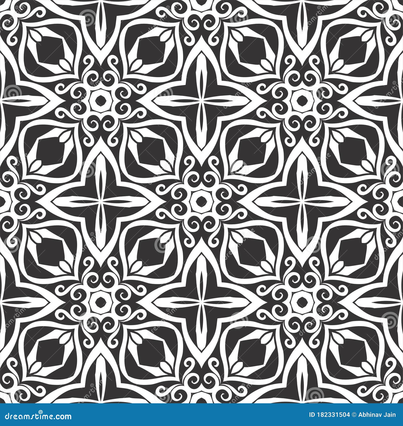 Ornamental Design Repeated Black N White Pattern. Diamond Shape Design ...
