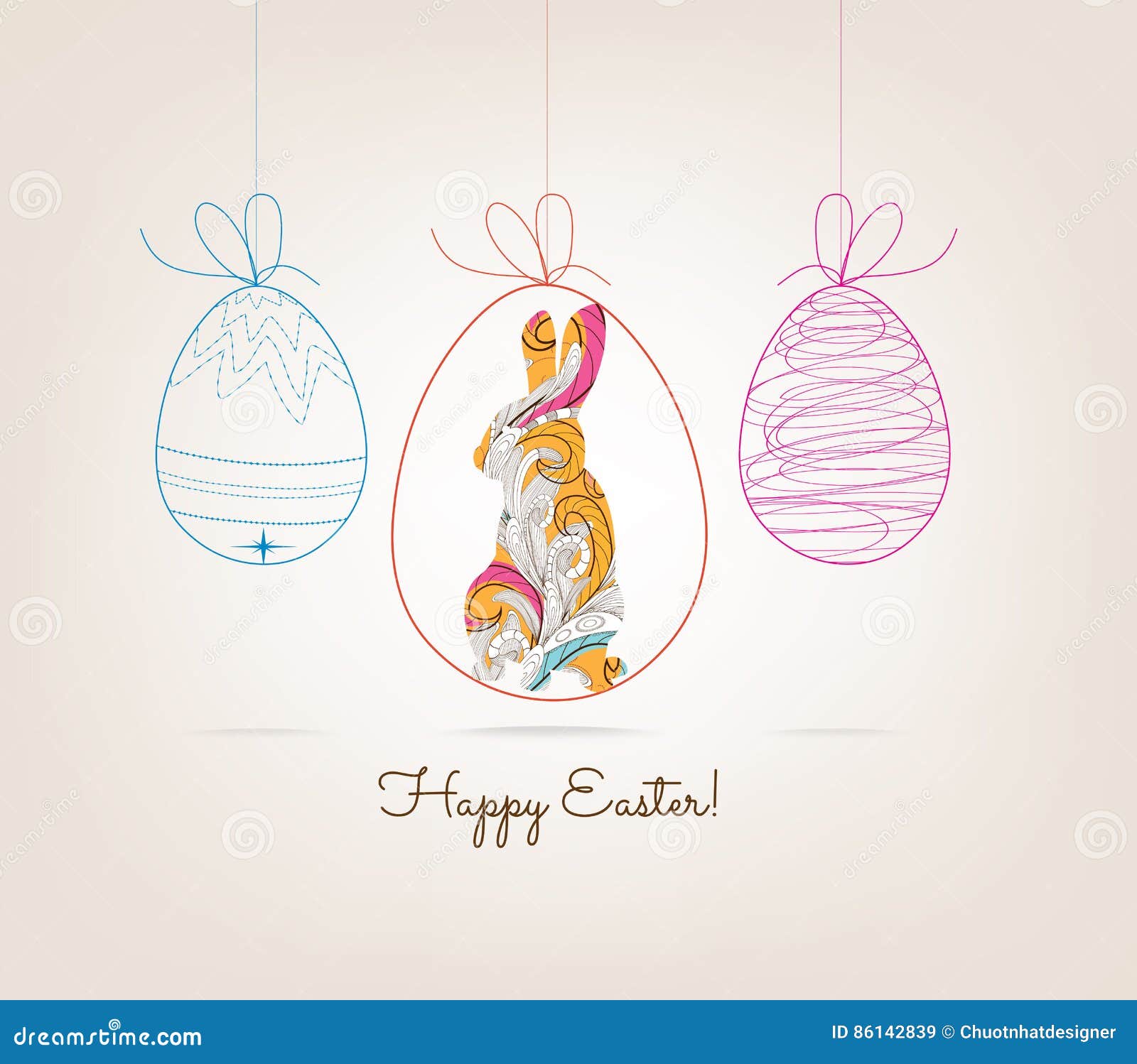 Ornamental Doodle Easter Egg and Bunny Stock Vector - Illustration of ...