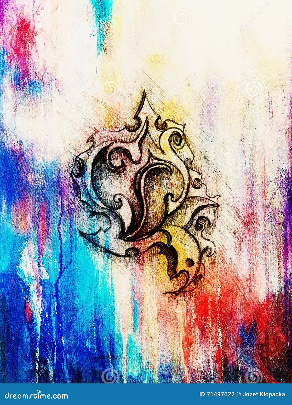 Ornamental Drawing. Original Hand Draw and Computer Collage Stock ...