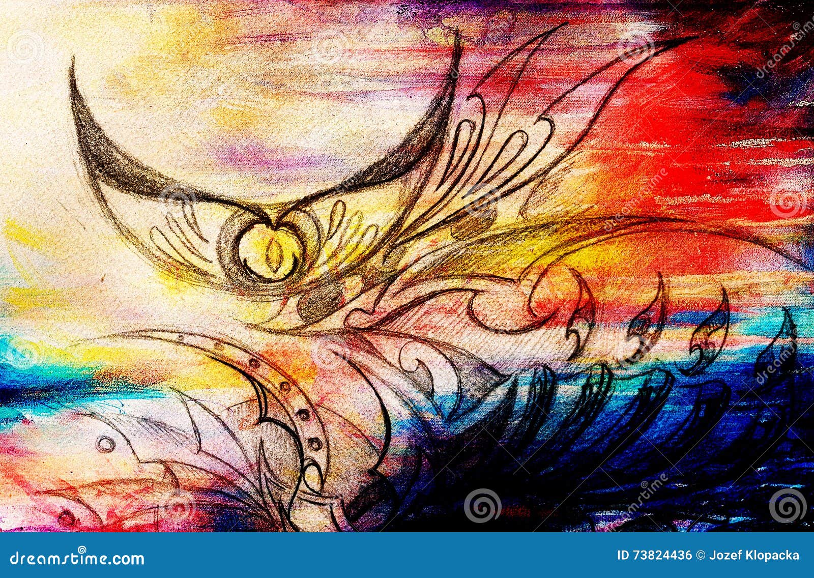 Ornamental Drawing. Original Hand Draw and Computer Collage. Color ...