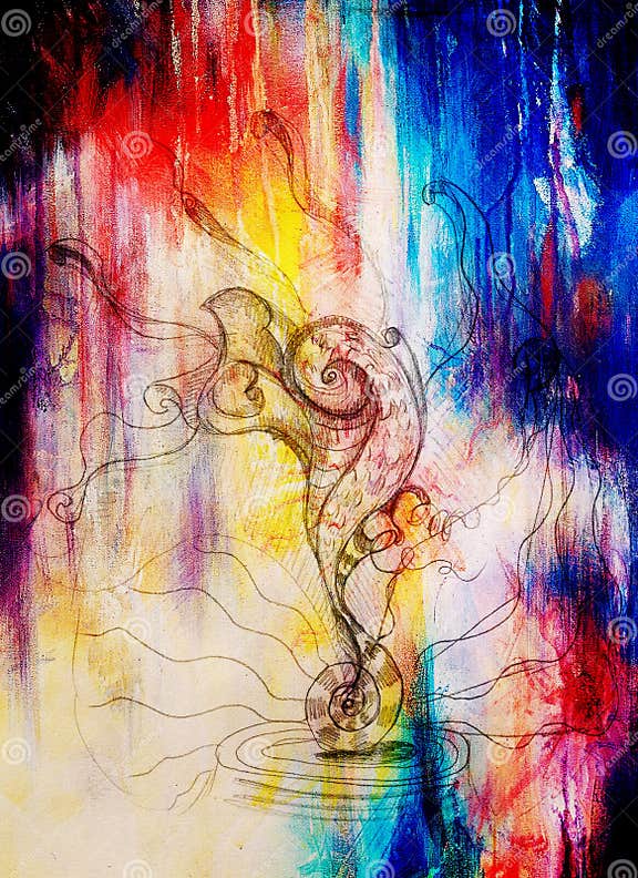 Ornamental Drawing. Original Hand Draw and Computer Collage. Color ...