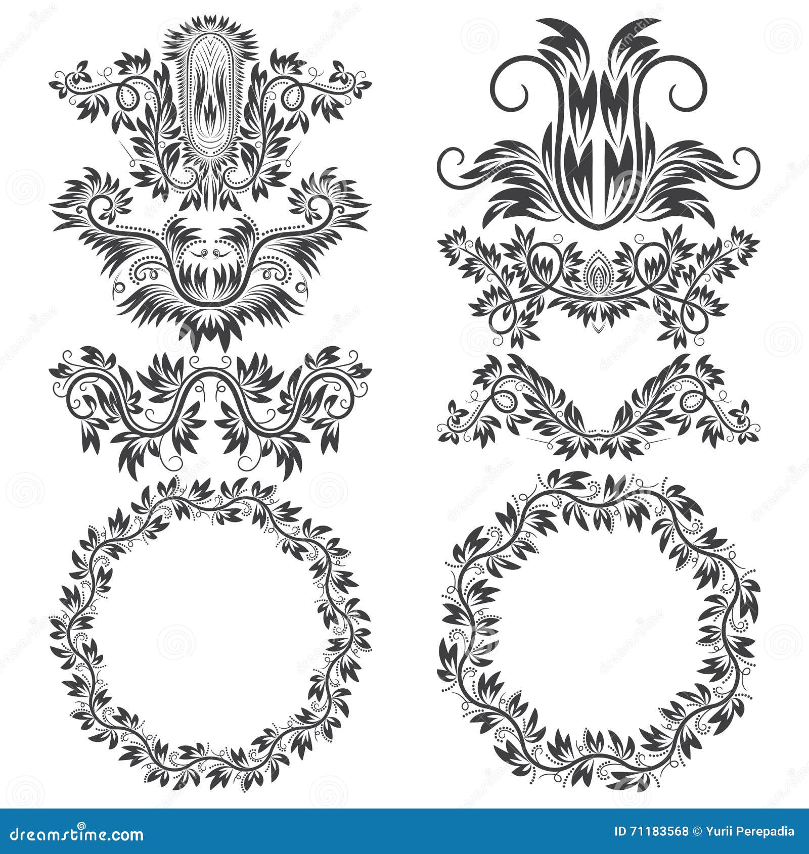 Ornamental Elements and Patterned Round Frames for Design. Stock Vector ...