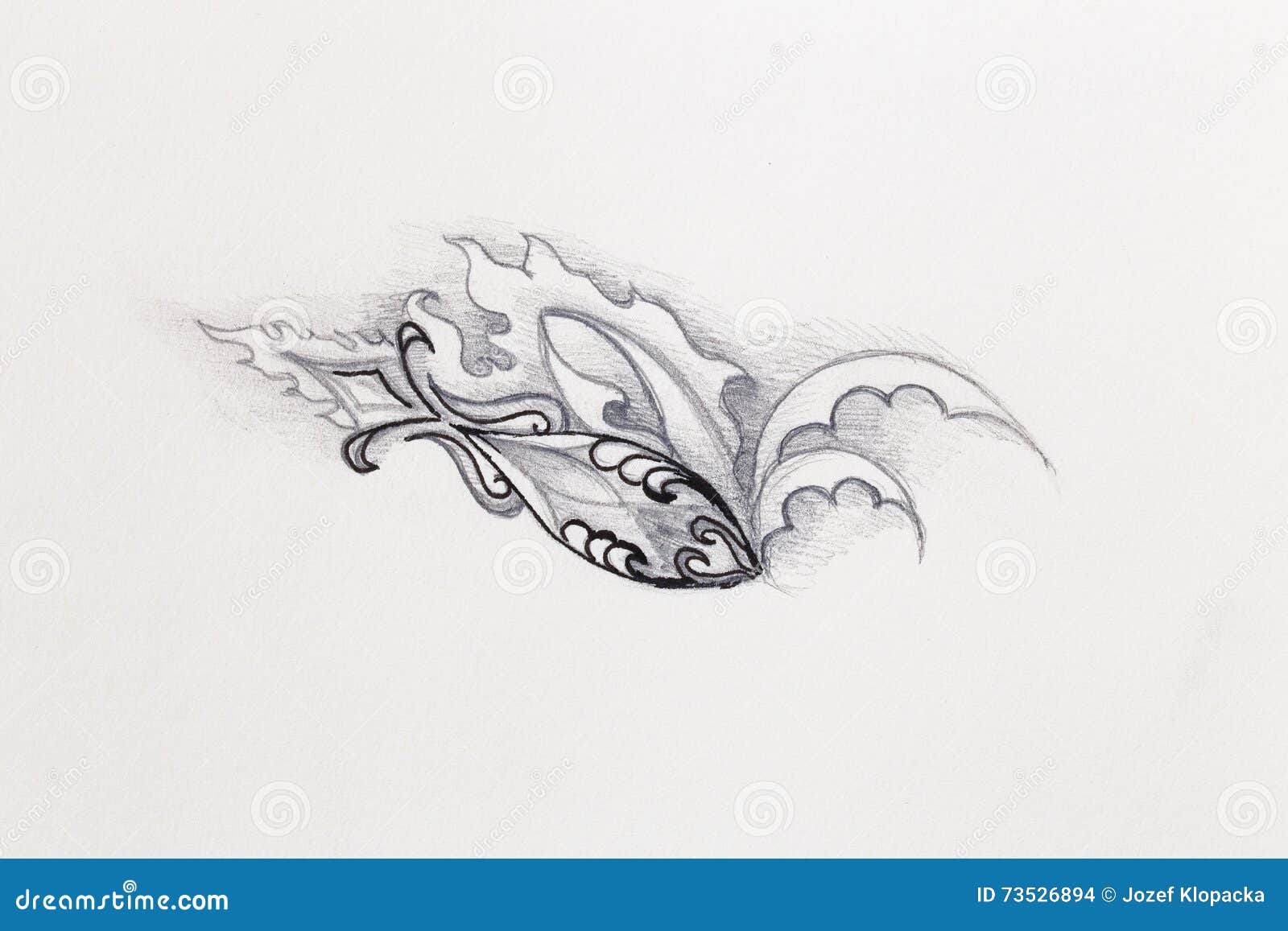 Ornamental Filigran Drawing On Paper With Flower And Flame Structure ...