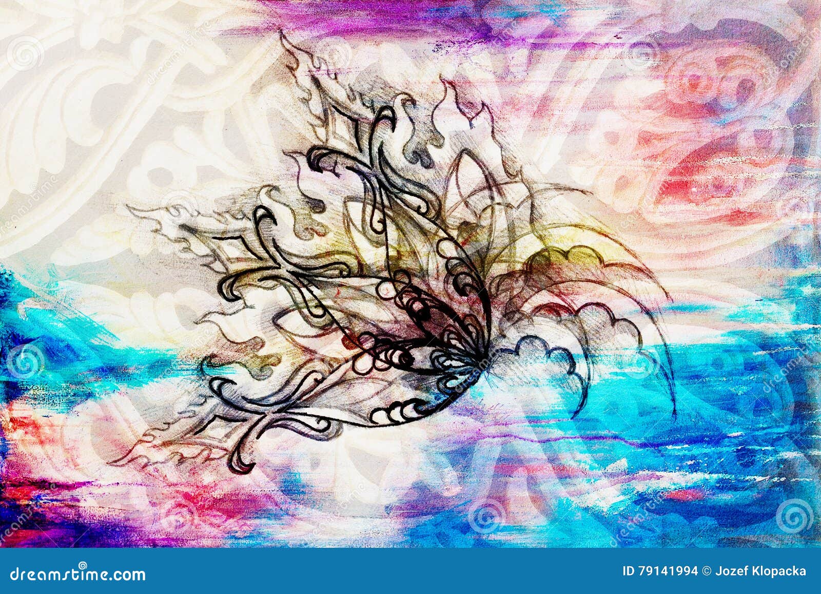 Ornamental Filigran Drawing on Paper with Flower and Flame Structure ...