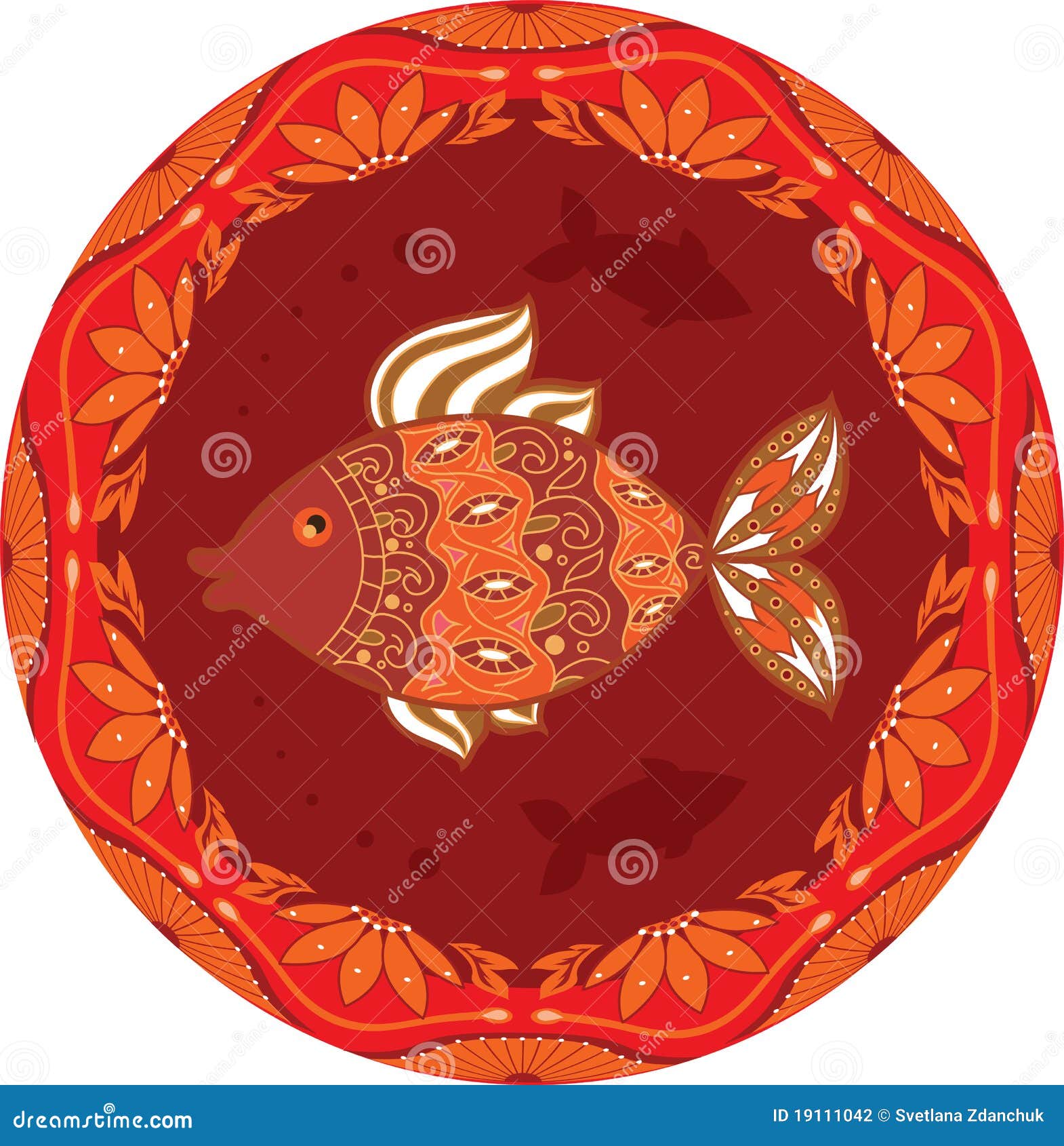 Ornamental Fish on Ethnic Floral Circle Background Stock Vector ...