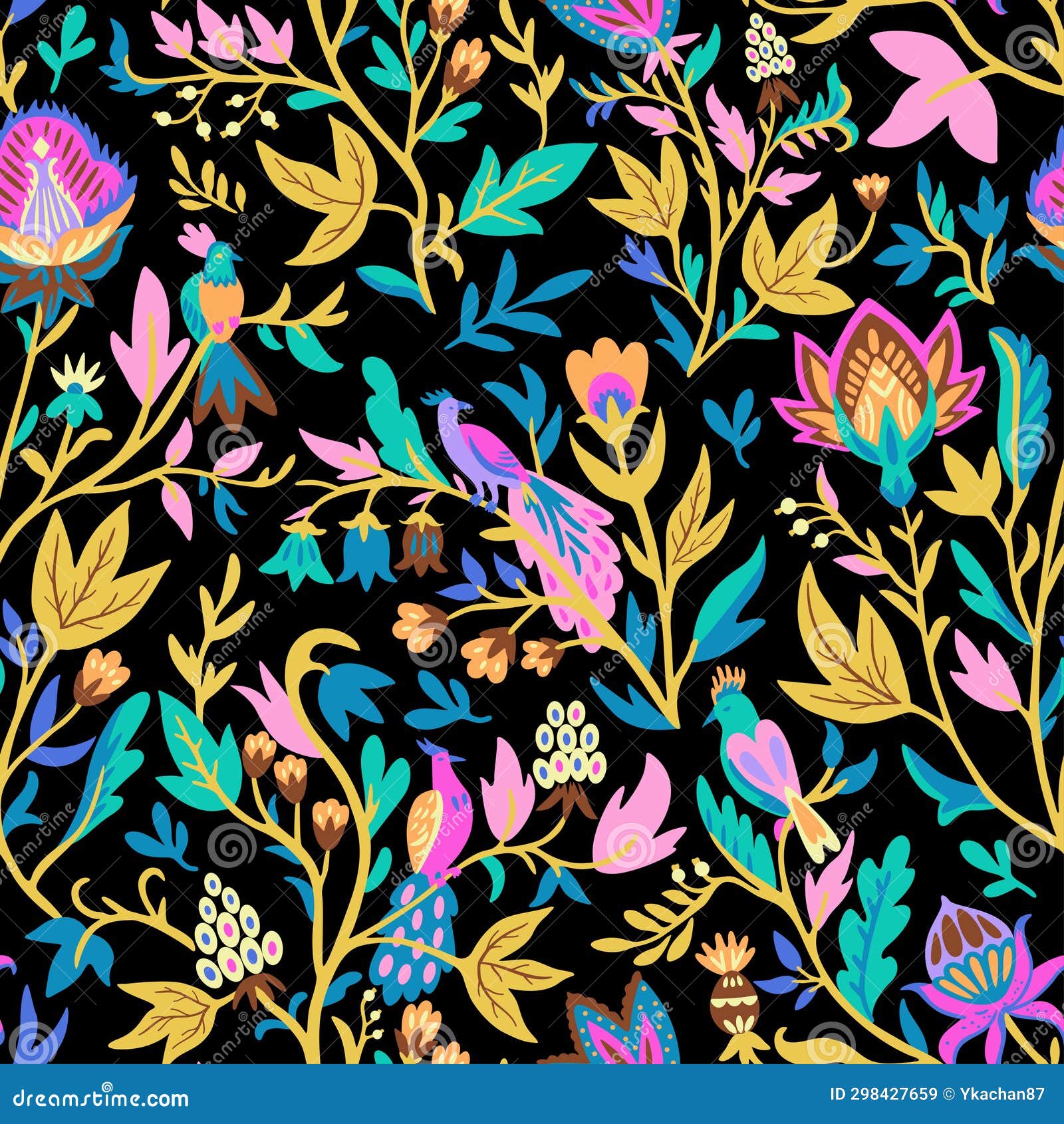 Ornamental Floral Pattern with Stylized Ornate Floral Elements and ...