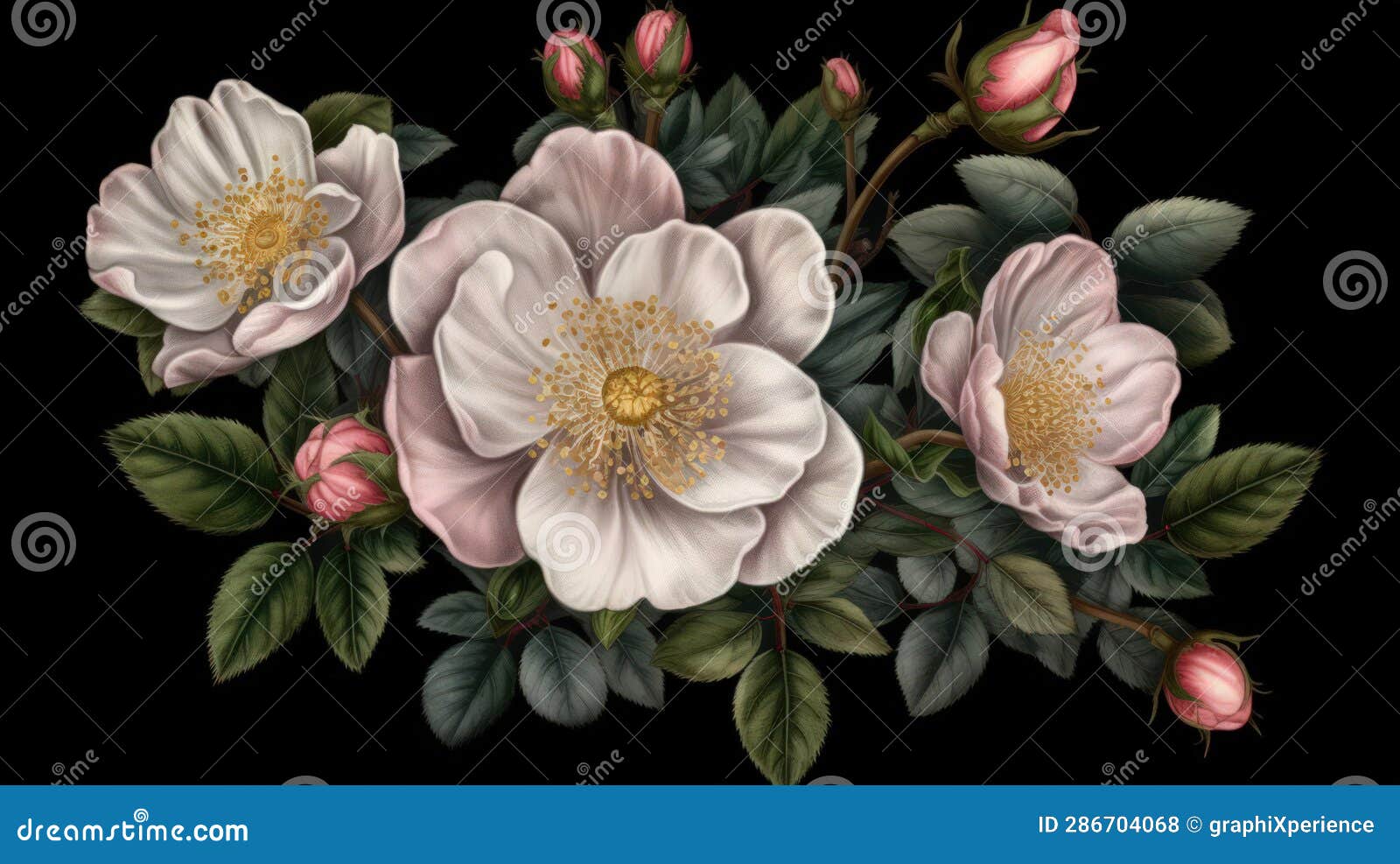 Ornamental Flower Drawing Alpine Rose Stock Illustration - Illustration ...
