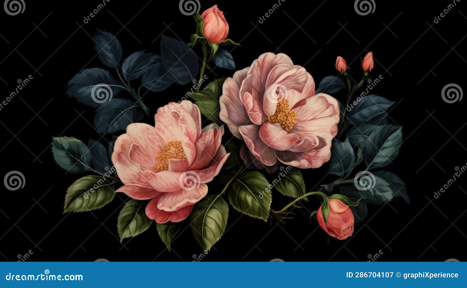 Ornamental Flower Drawing Alpine Rose Stock Illustration - Illustration ...