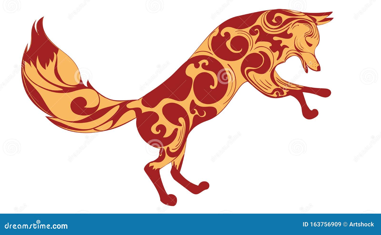 Ornamental Fox Jumping Design Stock Vector - Illustration of mascot ...