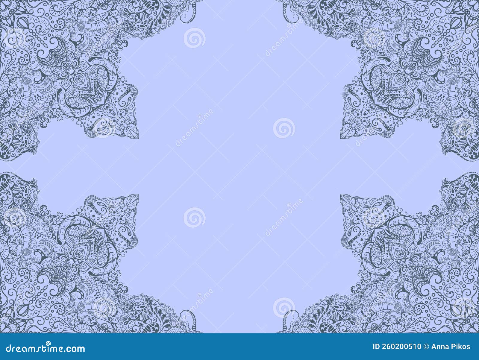 Ornamental Frame. Decorative Mandala Border - Dark Lines on Light Blue ...