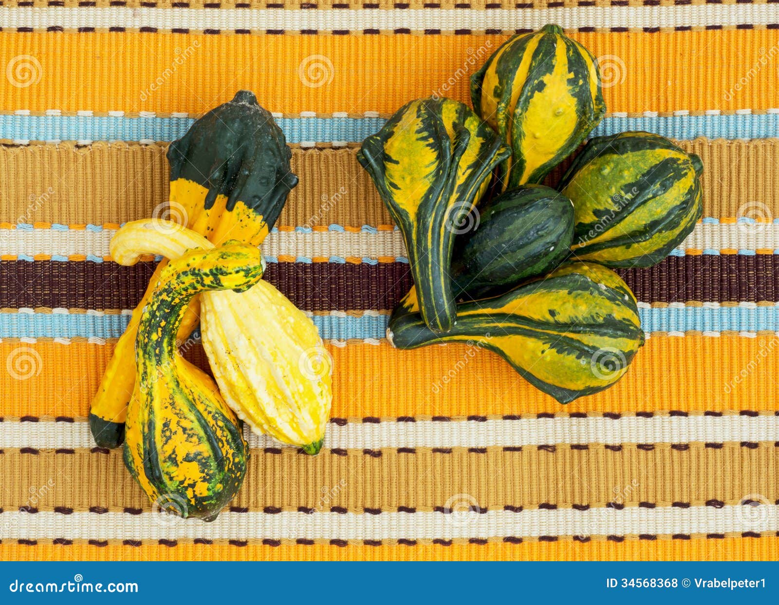 Ornamental Gourds on the Striped Tablecloth Stock Photo - Image of ...