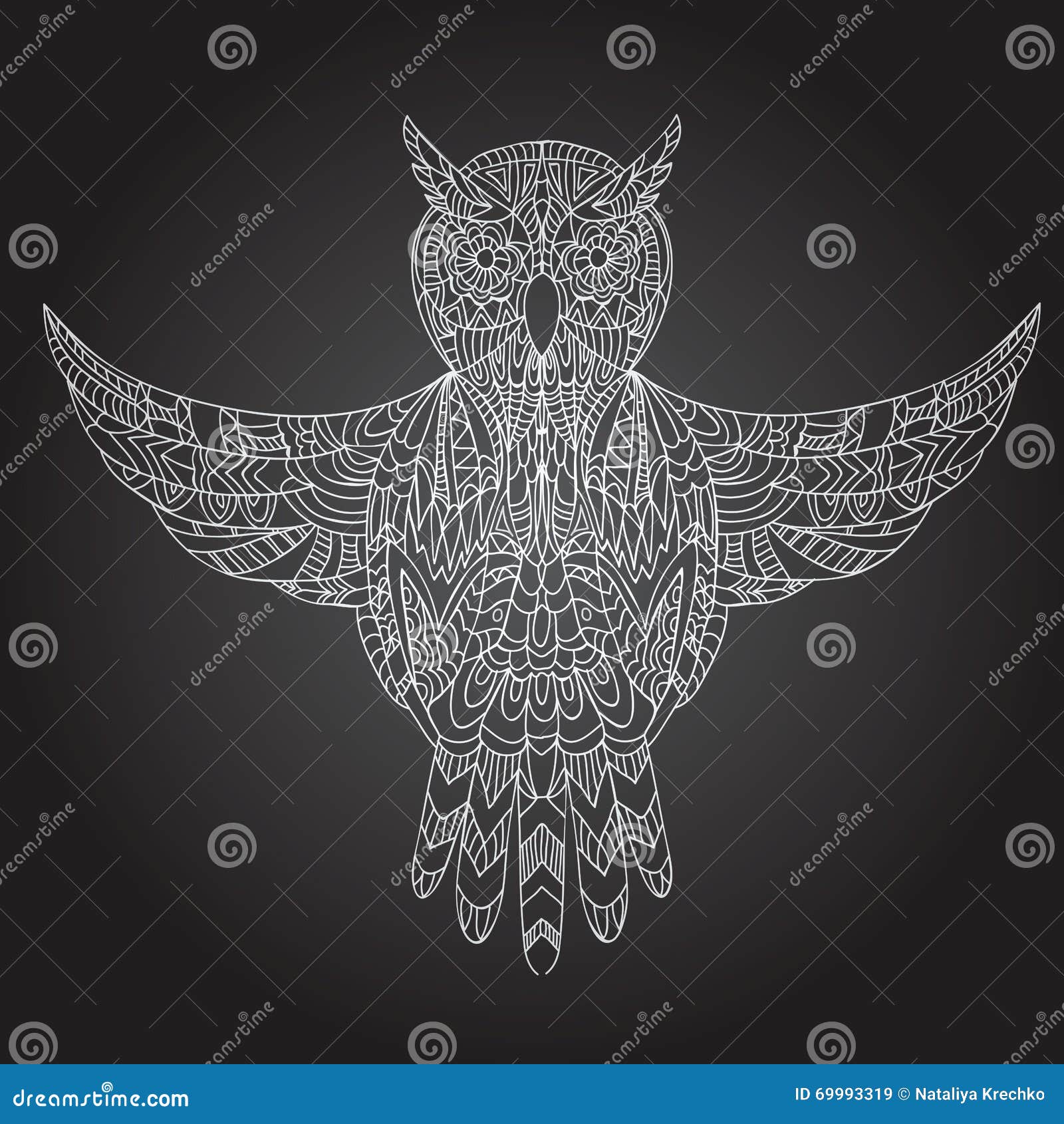 Ornamental hand-drawn owl stock vector. Illustration of creative - 69993319