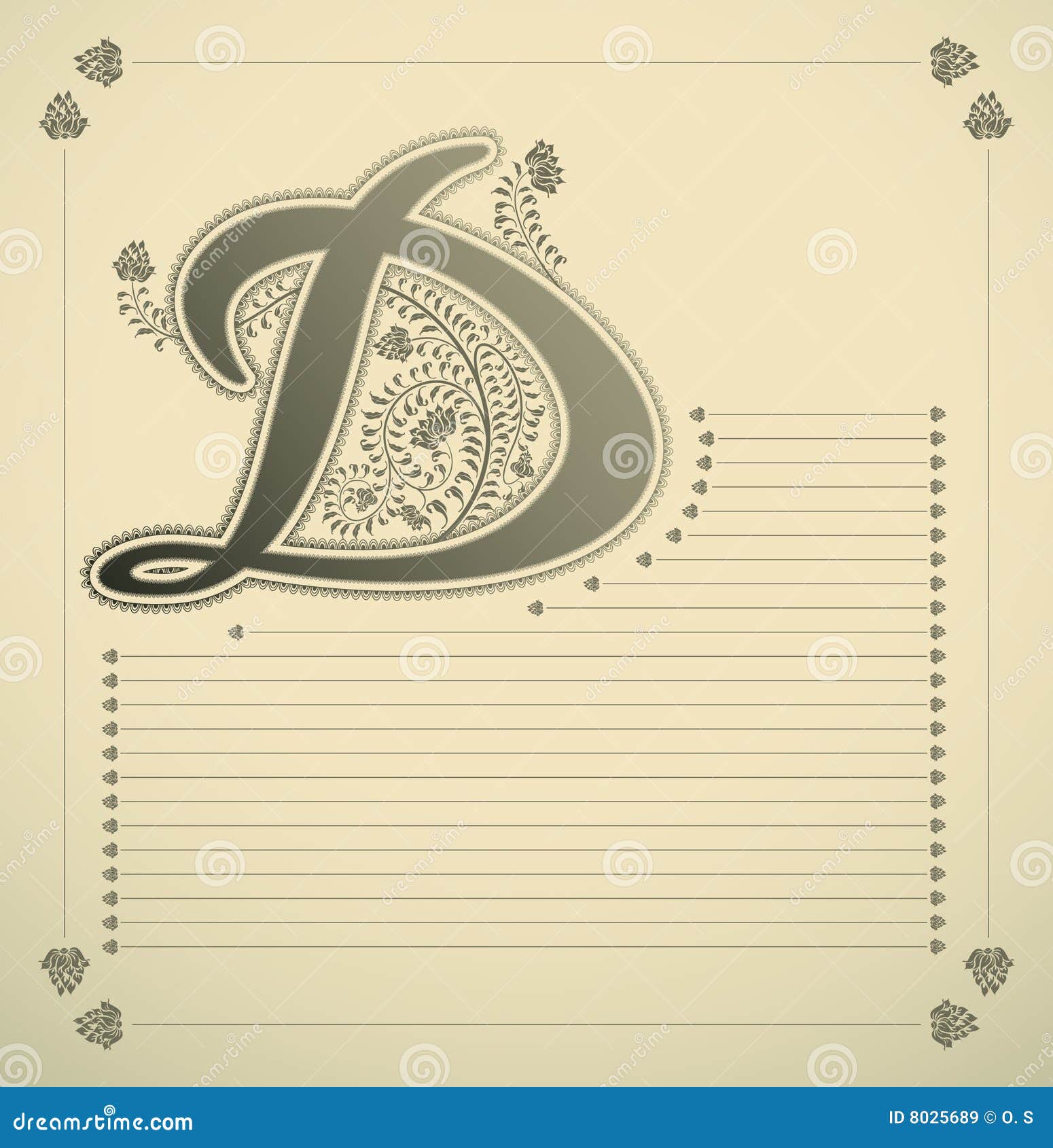 Ornamental letter - D stock vector. Illustration of design - 8025689