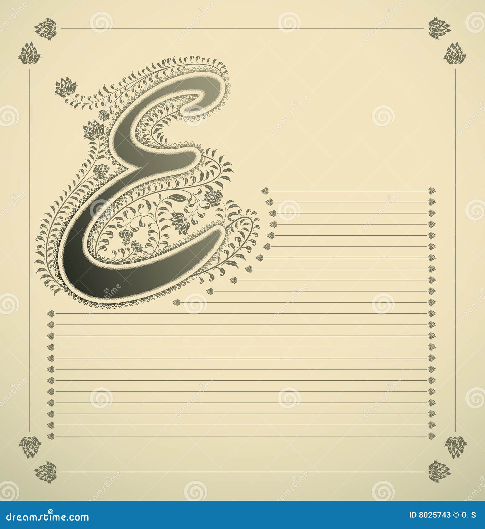 Ornamental letter - E stock vector. Illustration of background - 8025743