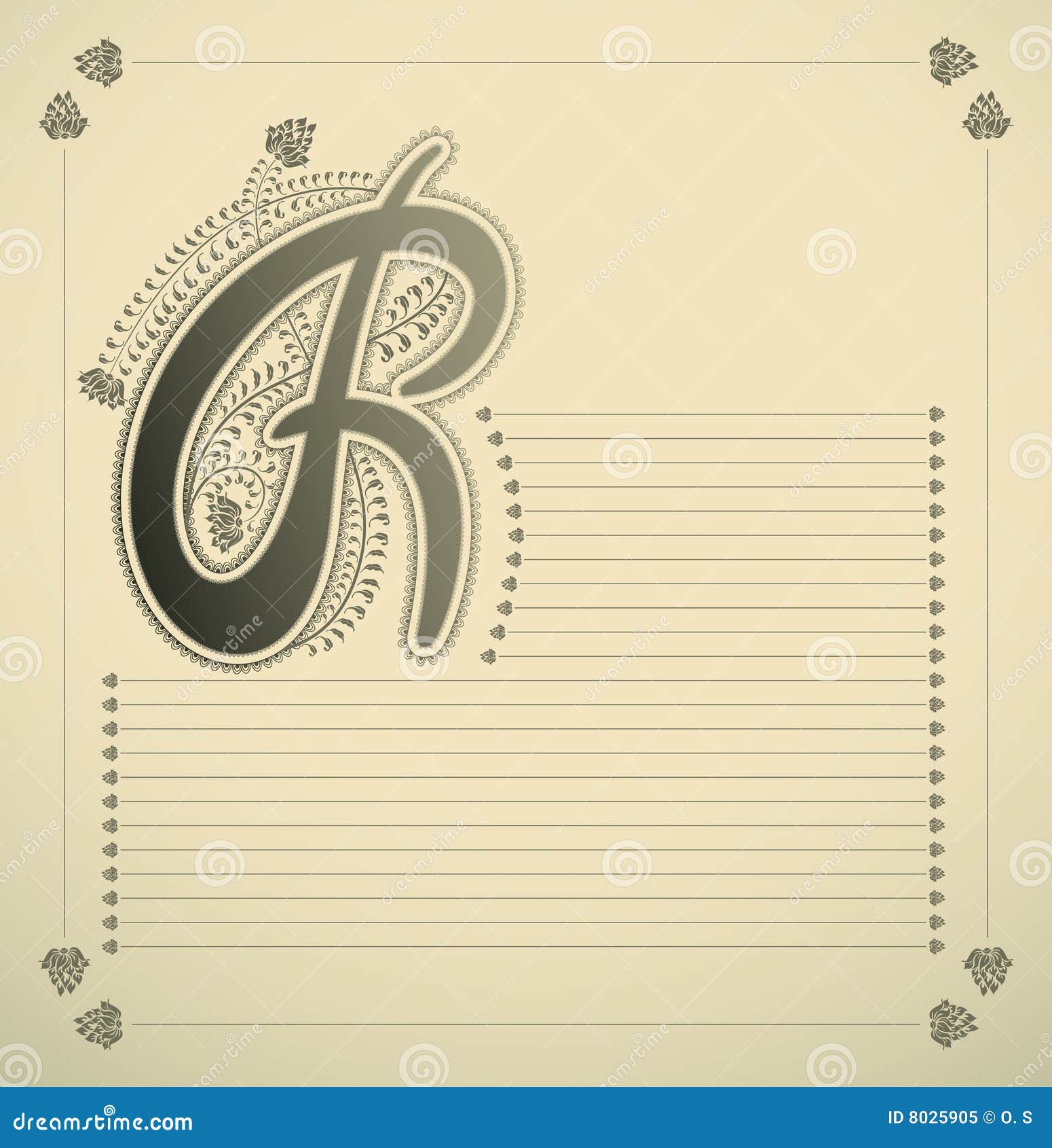 Ornamental letter - R stock vector. Illustration of face - 8025905