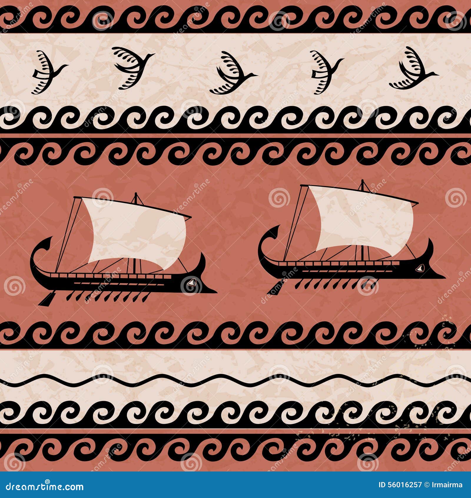 Ornamental Pattern with Birds and Ships Ancient Greek Style Stock ...