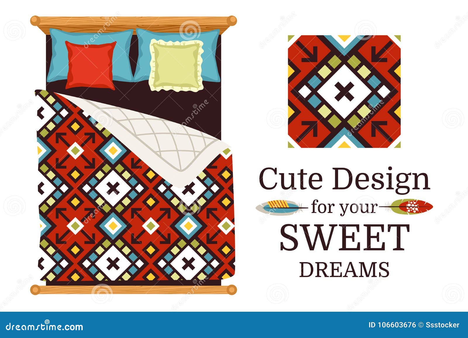 Ornamental Pattern Sample and Bed Stock Vector - Illustration of decor ...
