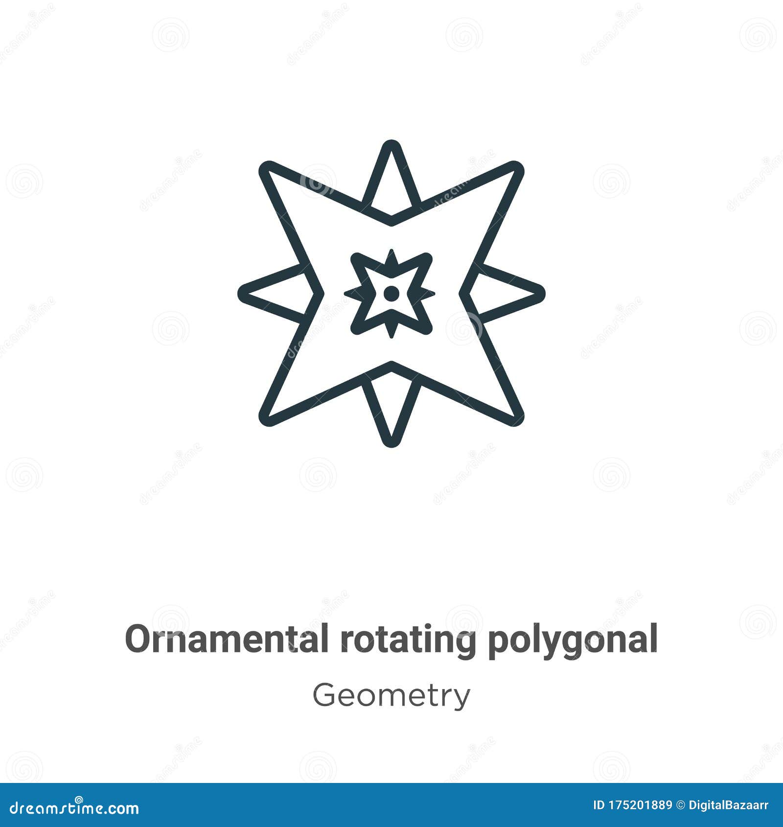 Ornamental Rotating Polygonal Outline Vector Icon. Thin Line Black ...