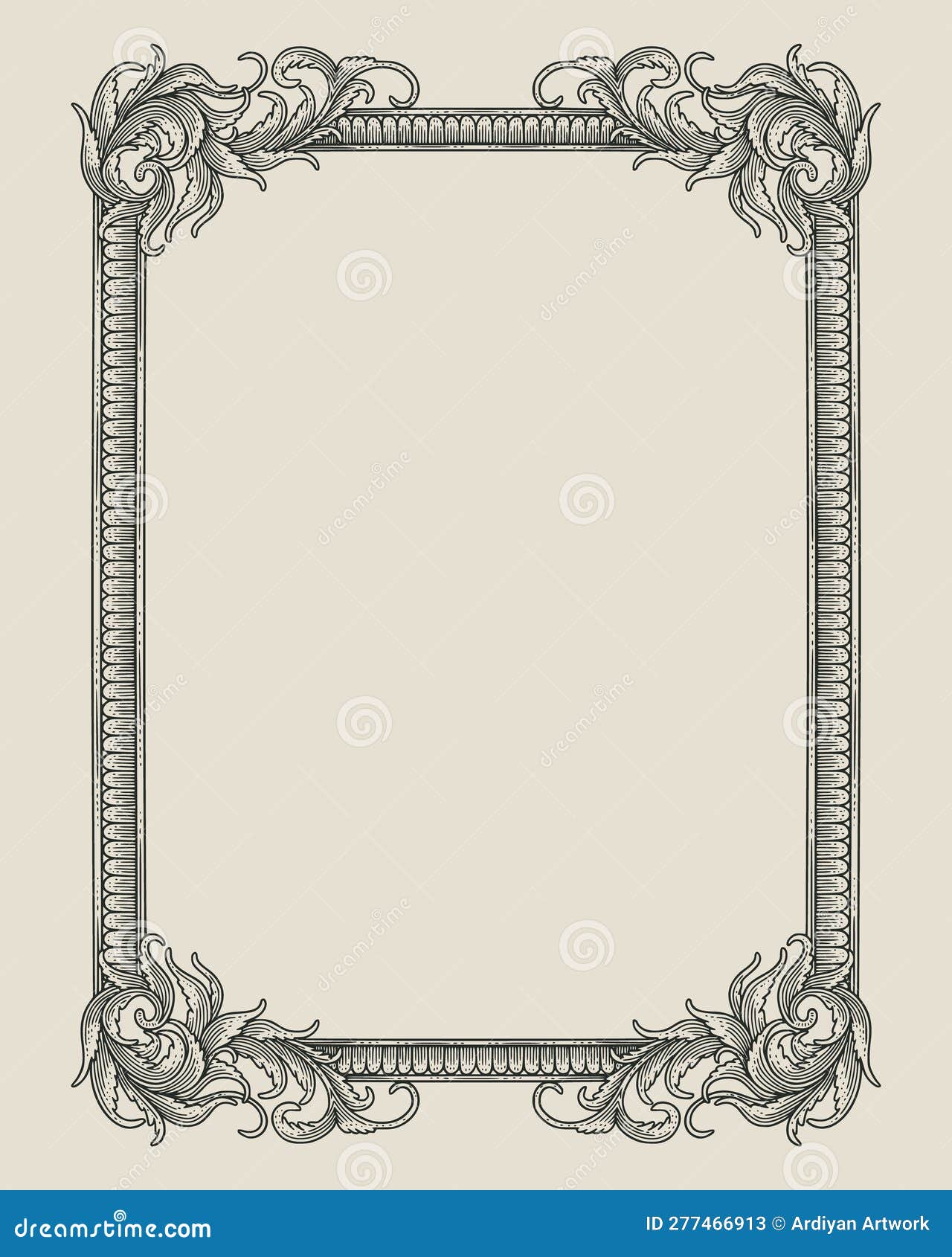 : Ornamental Square Frame with Engraving Drawing Style Stock Vector ...