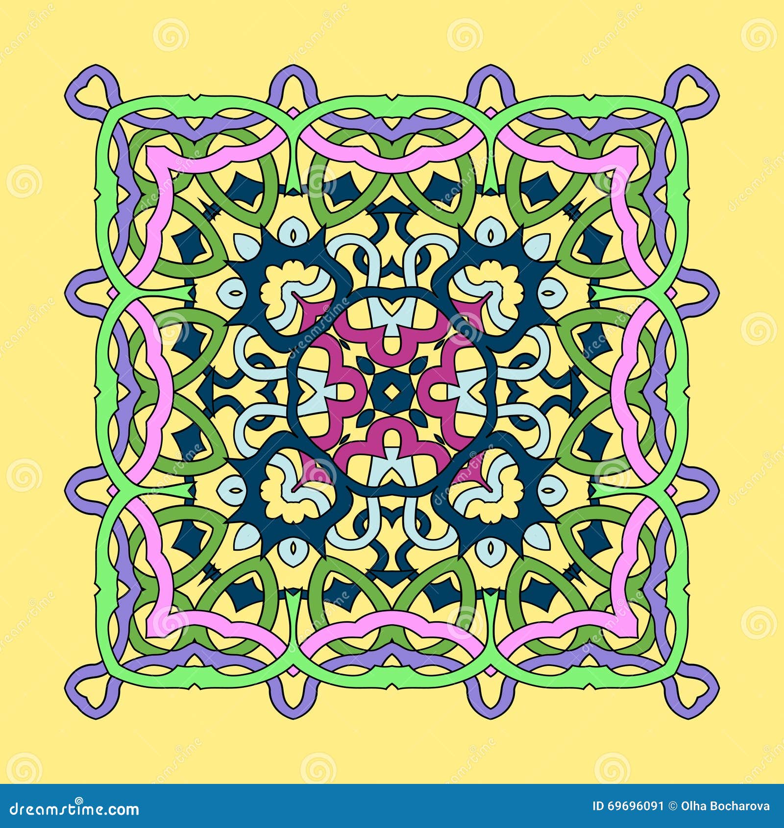 Ornamental square mandala stock vector. Illustration of retro - 69696091