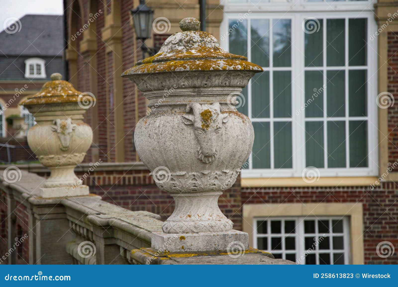 Ornamental Stony Urn in Front of Building Stock Image - Image of walls ...