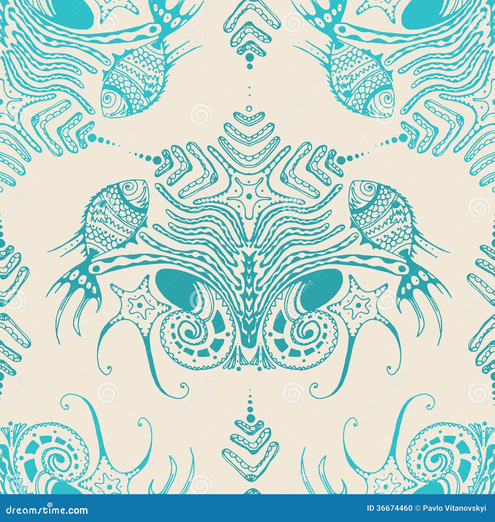 Ornamental Texture of Sea Fish and Plant Stock Vector - Illustration of ...