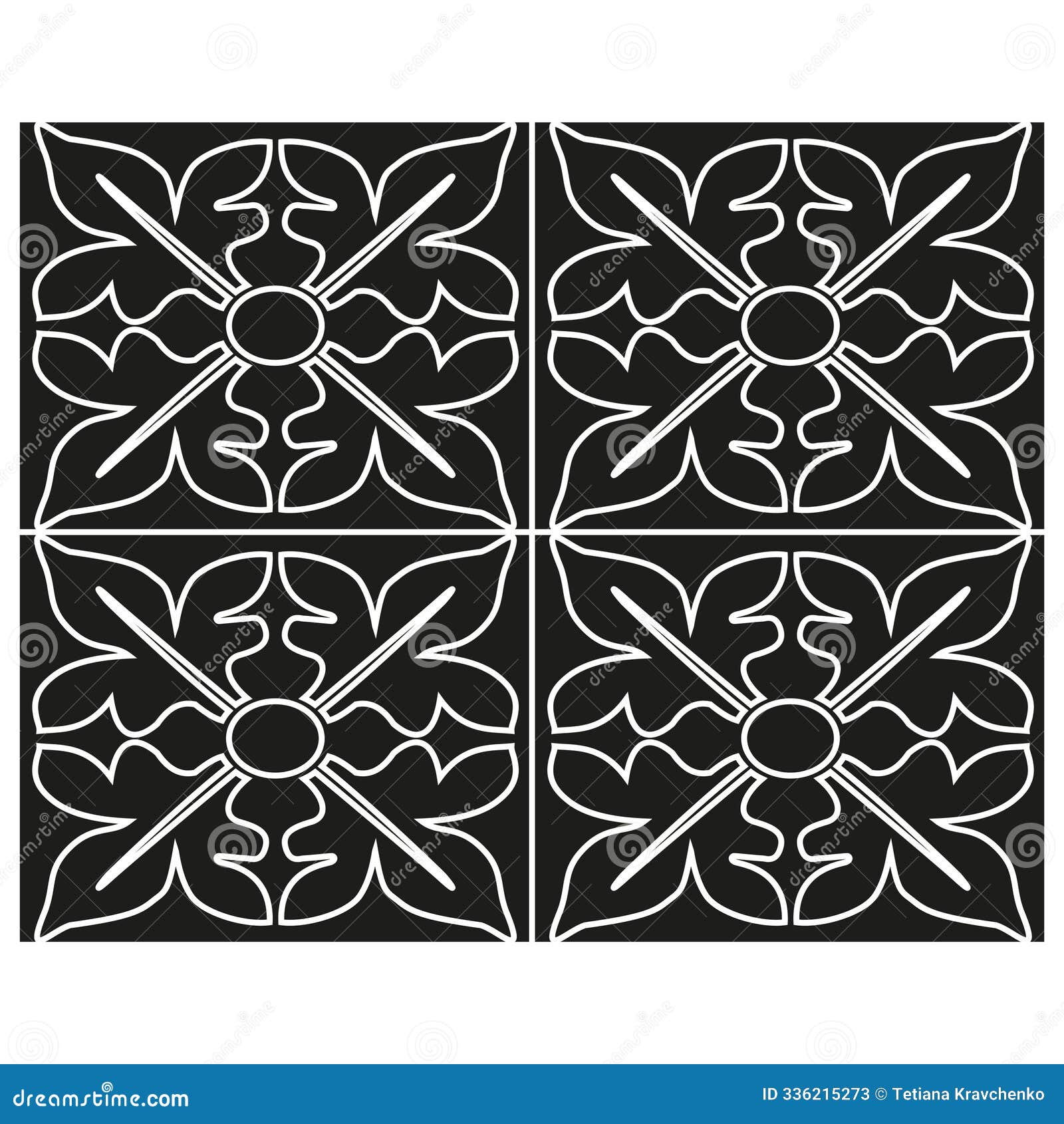 Ornamental Tile Pattern. Floral Motif Design. Black and White Contrast ...