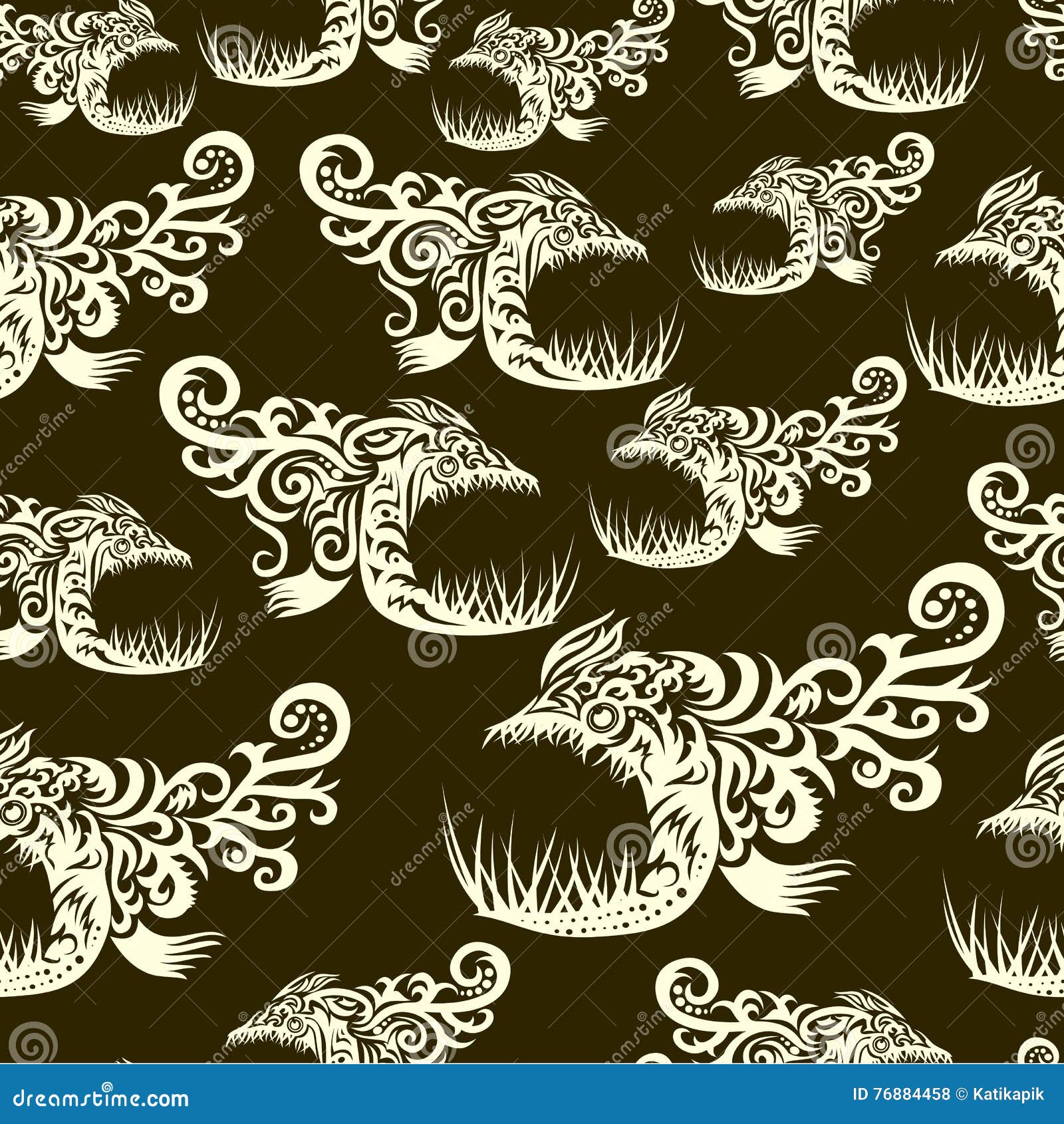 Ornamental Tribal Pattern with Fish Illustration. Stock Vector ...