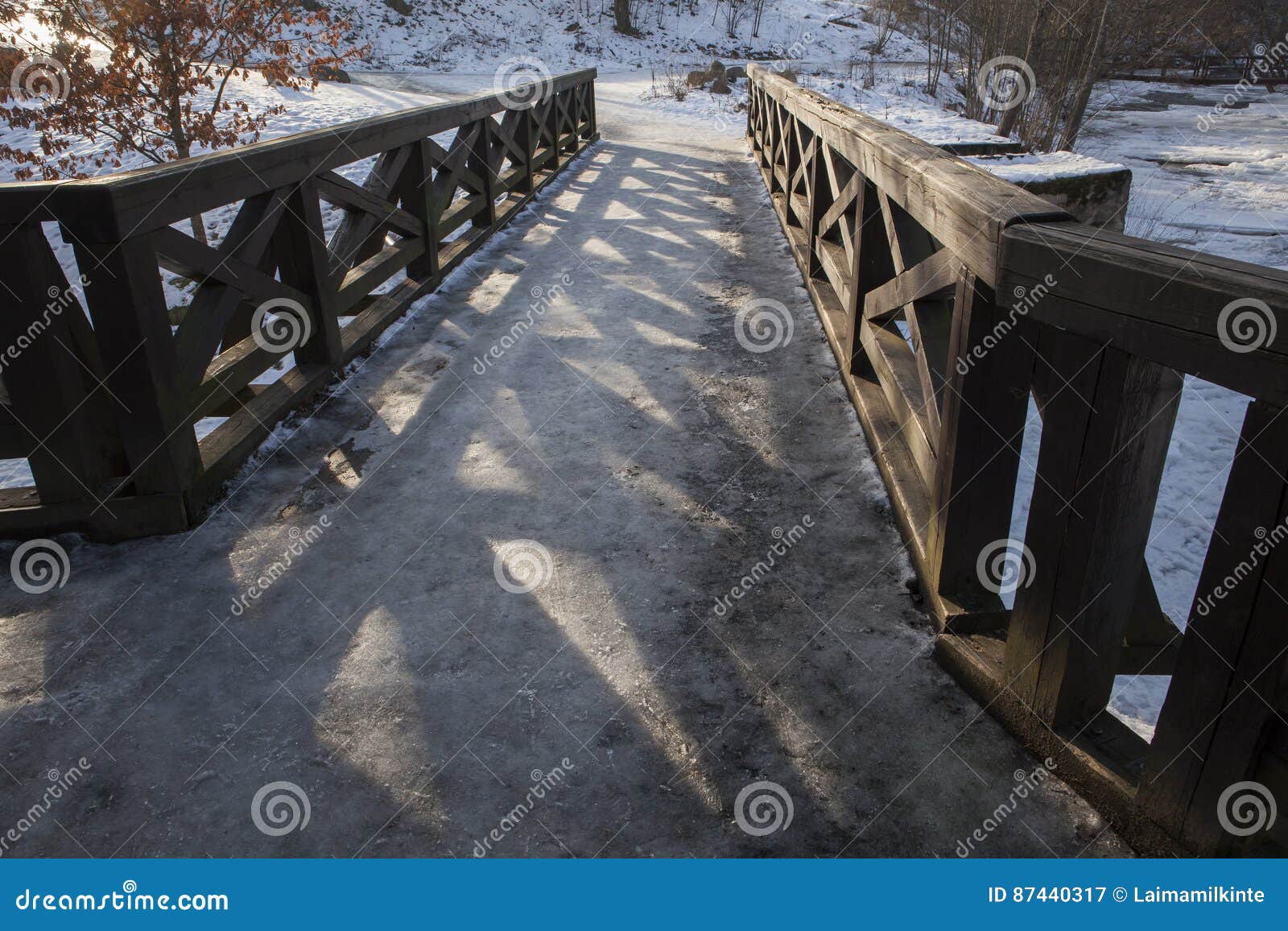 Ornamental Wooden Bridge in the Winter Evening. Nice Texture with ...