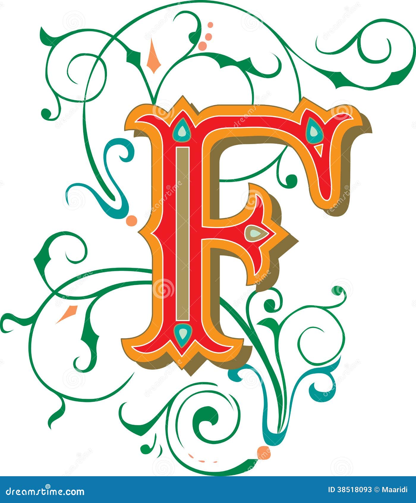 Ornamento bonito, letra F ilustração do vetor. Ilustração de arte ...