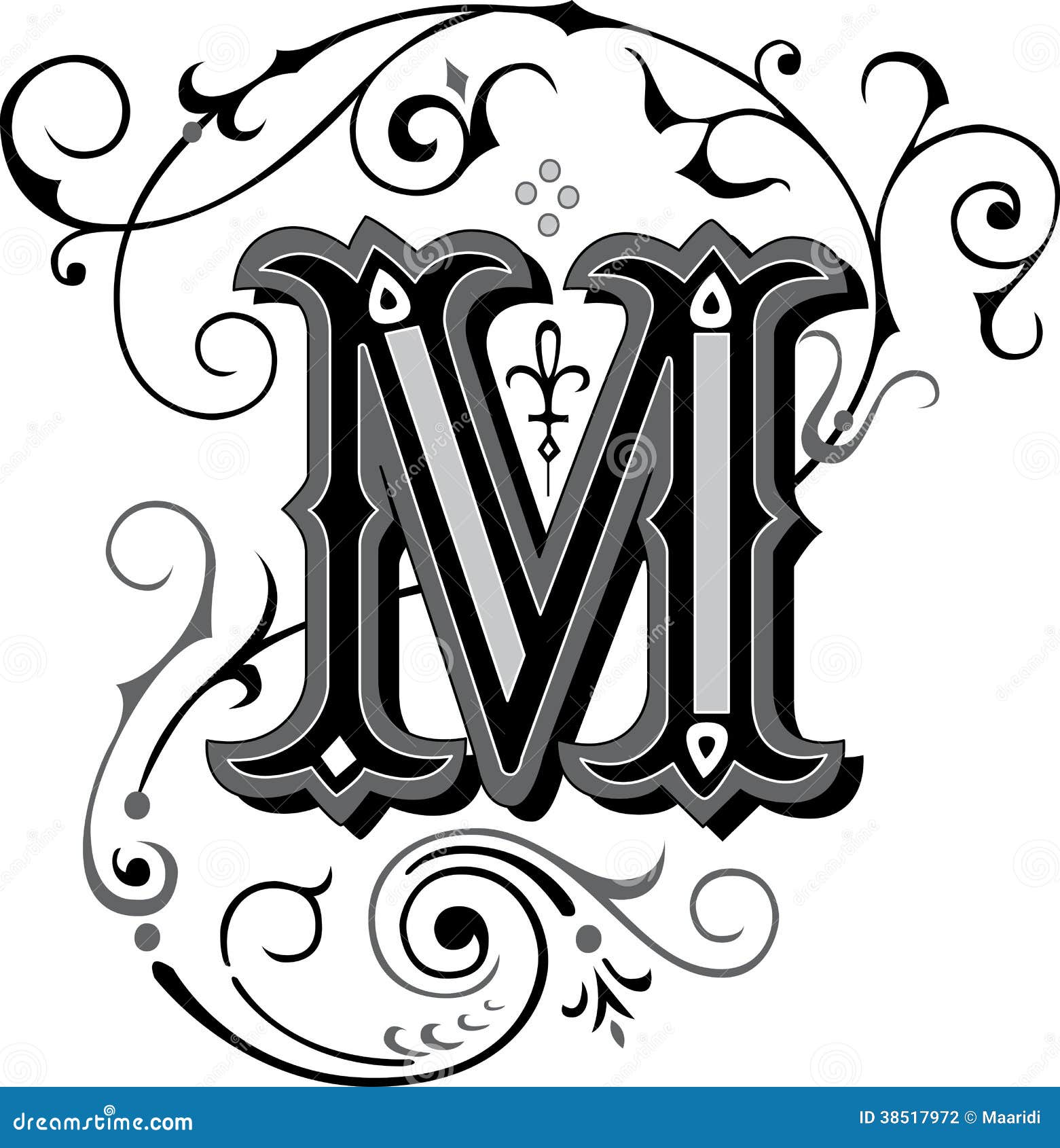 Ornamento bonito, letra M ilustração do vetor. Ilustração de artwork ...