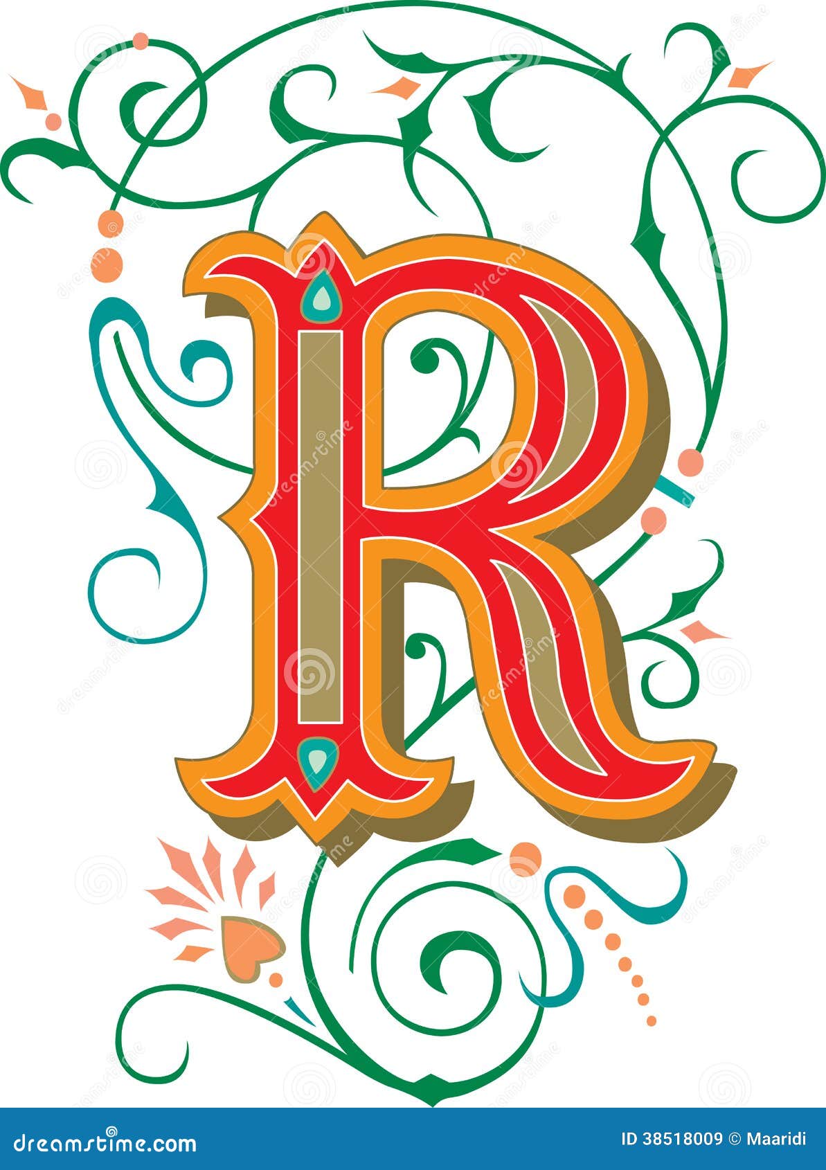 Ornamento bonito, letra R ilustração do vetor. Ilustração de ornato ...