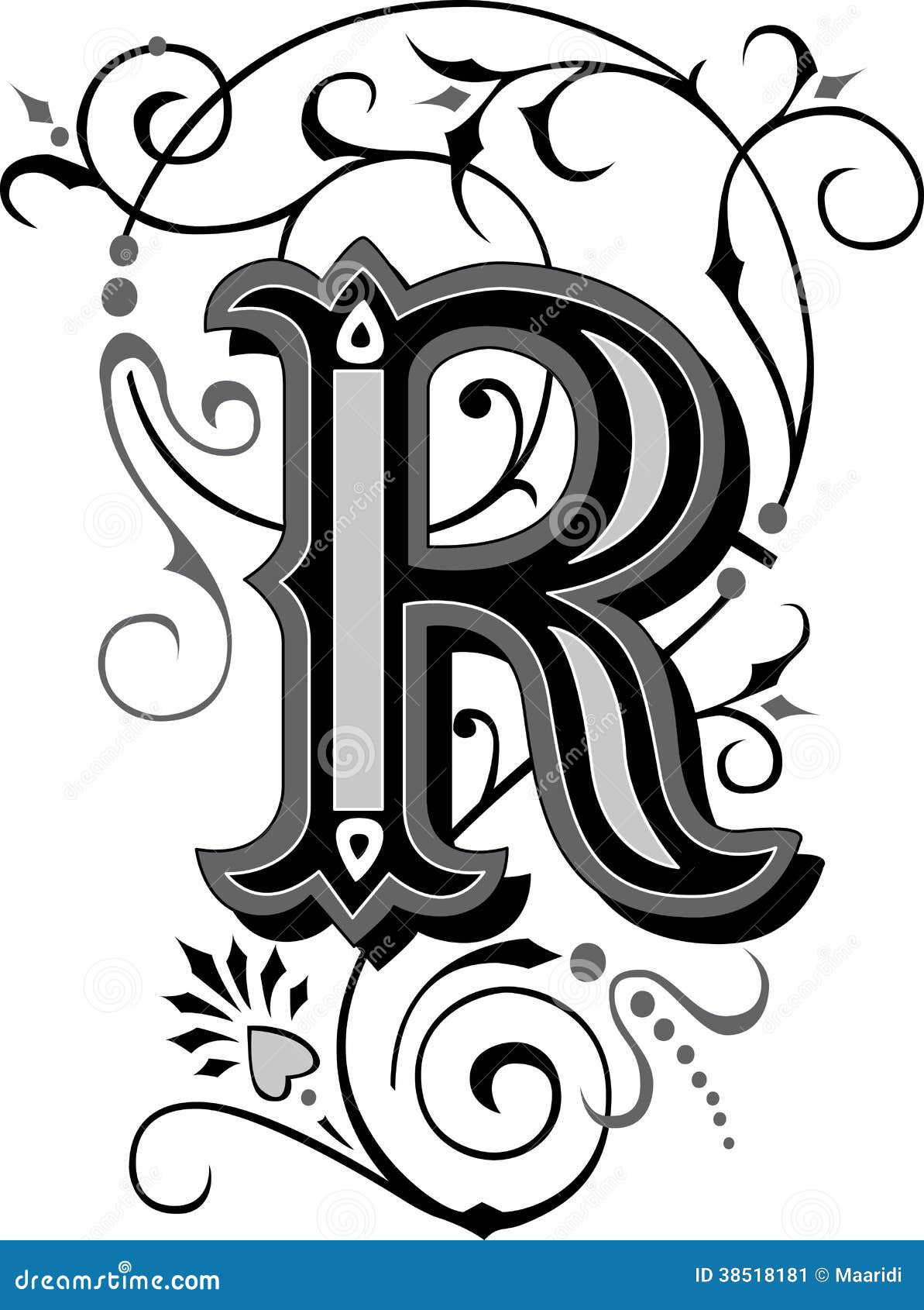 Ornamento bonito, letra R ilustração do vetor. Ilustração de ornato ...